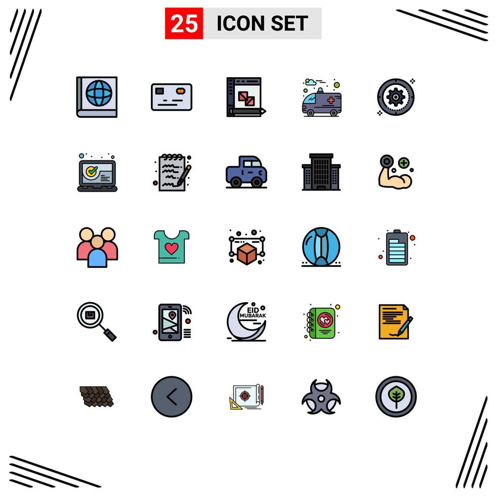 Mobile Interface Filled Line Flat Color Set Of 25 Pictograms Of Target
