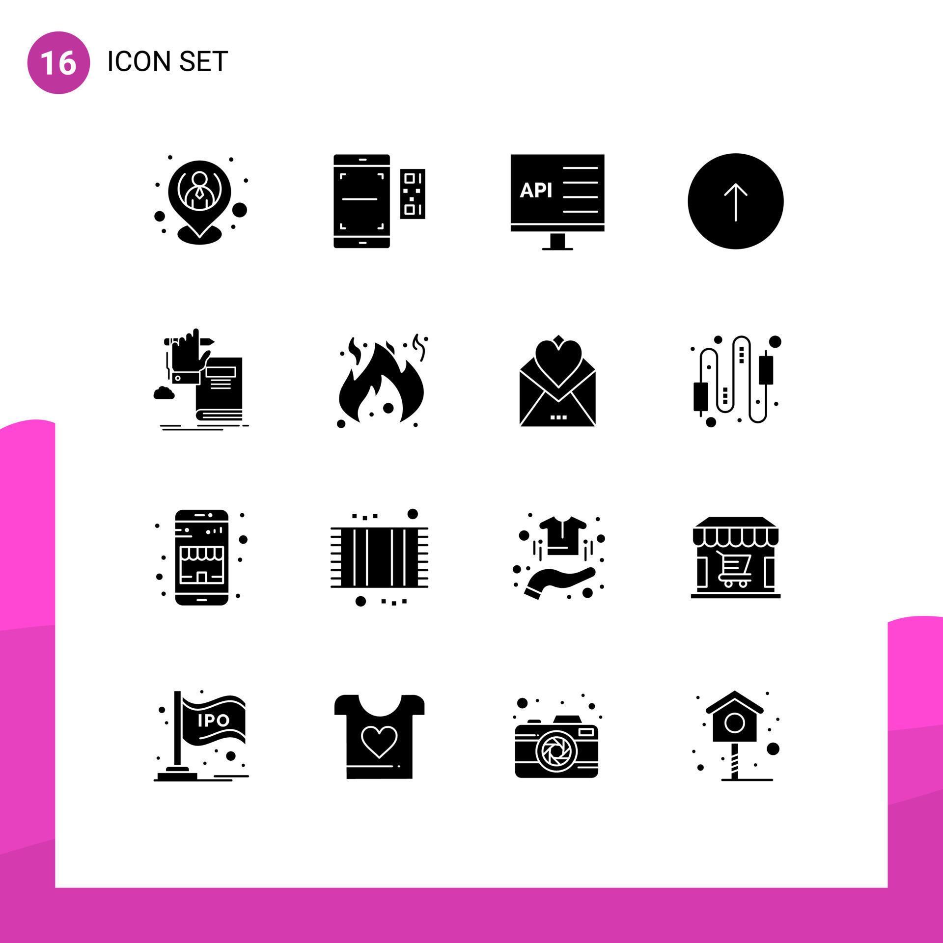 Modern Set of 16 Solid Glyphs Pictograph of communication arrow smartphone development computer ...