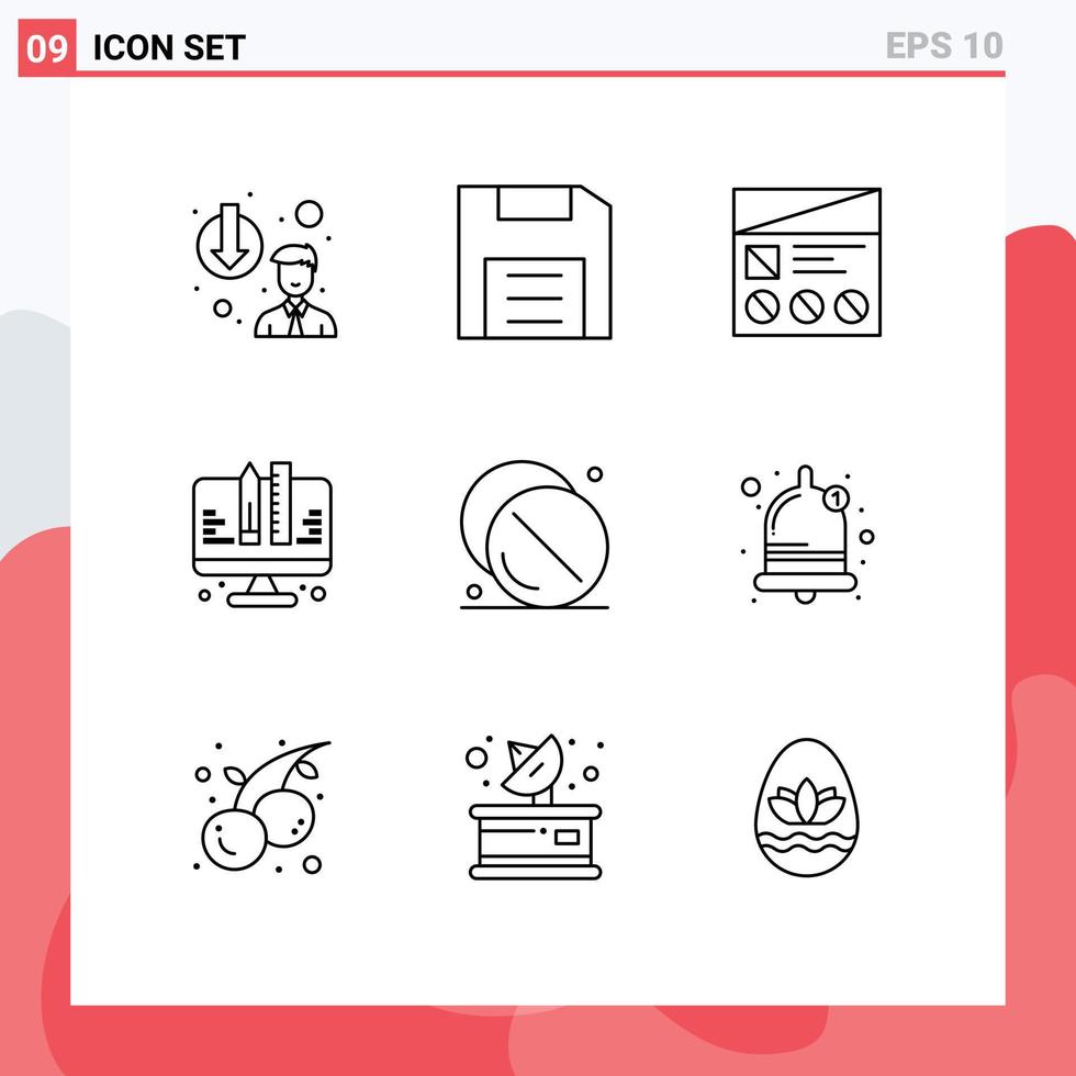 Set of 9 Vector Outlines on Grid for web development gadget coding ui ...
