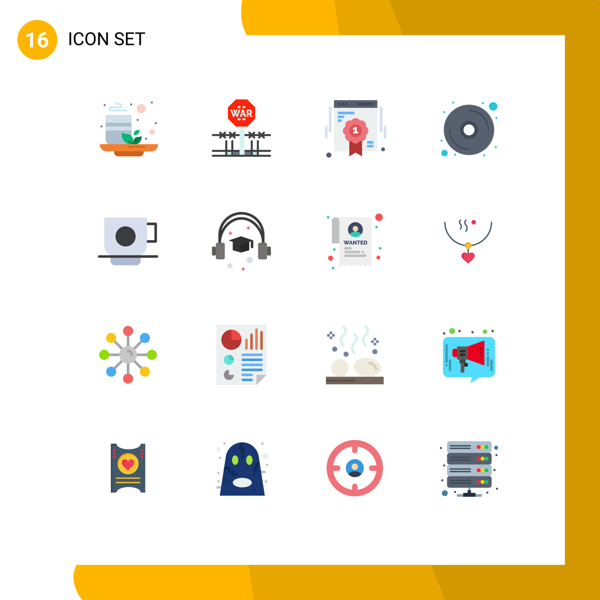 Editable Vector Line Pack Of 16 Simple Flat Colors Of Coffee Dvd Occupy Disk Web Quality