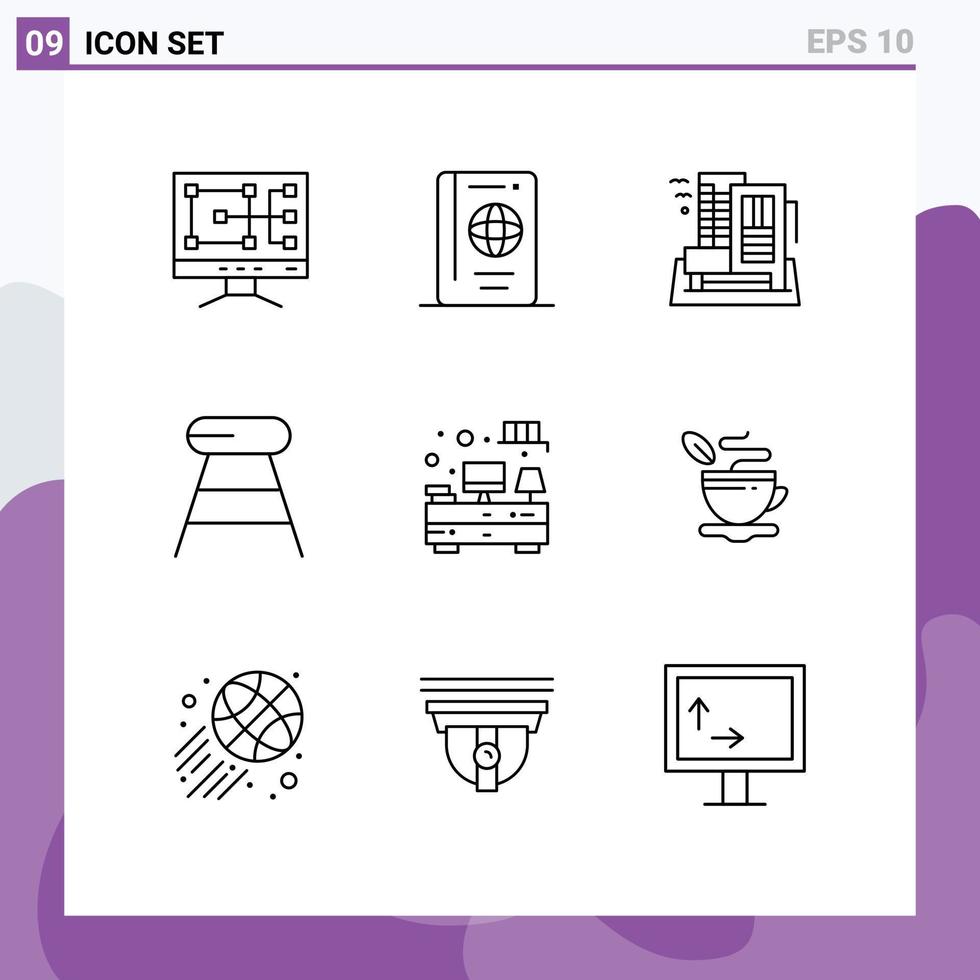 9 User Interface Outline Pack Of Modern Signs And Symbols Of Computer Food Hotel Drink