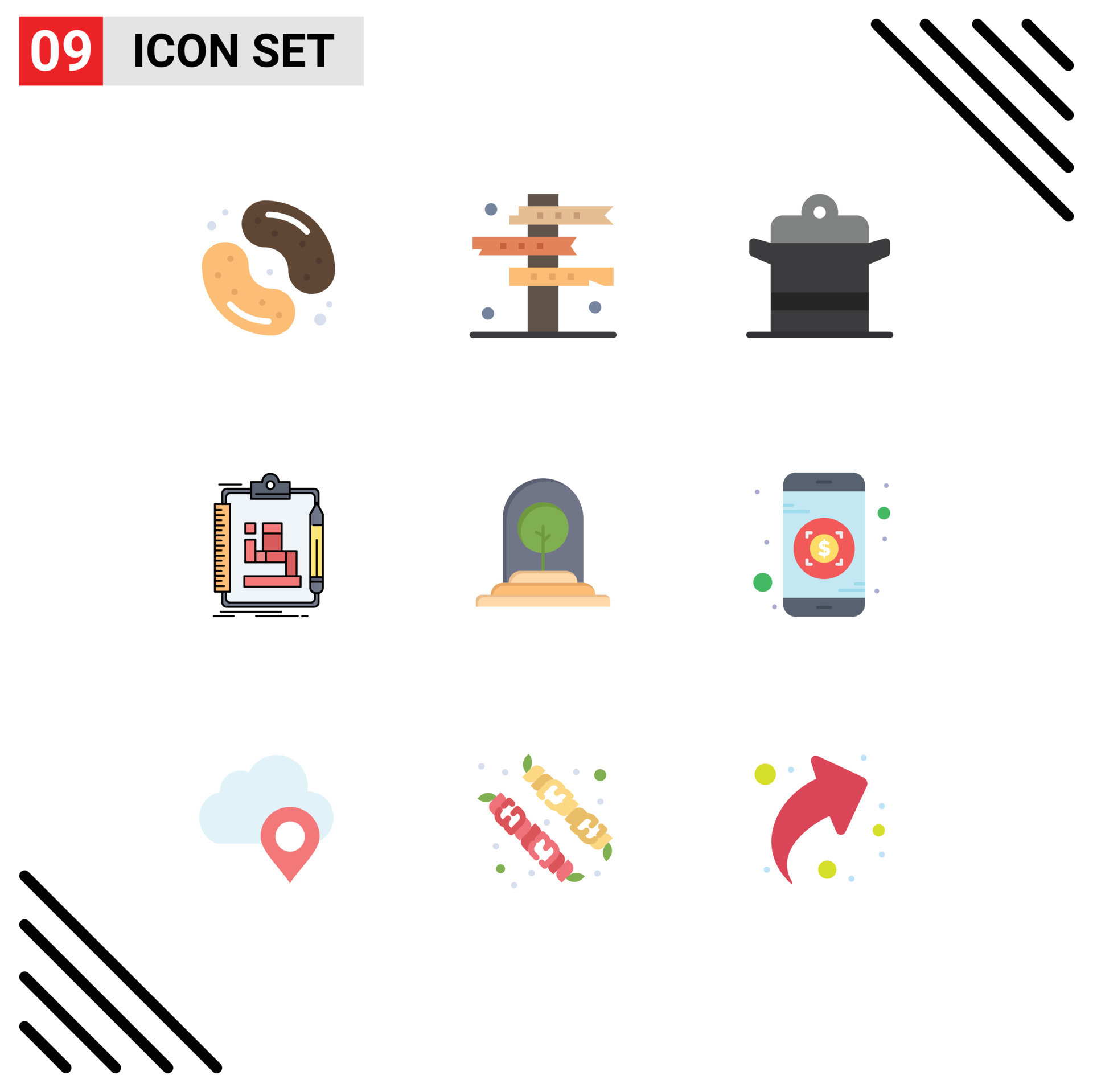 Set Of 9 Vector Flat Colors On Grid For Scheme Algorithm Signs Pot Kitchen Editable Vector