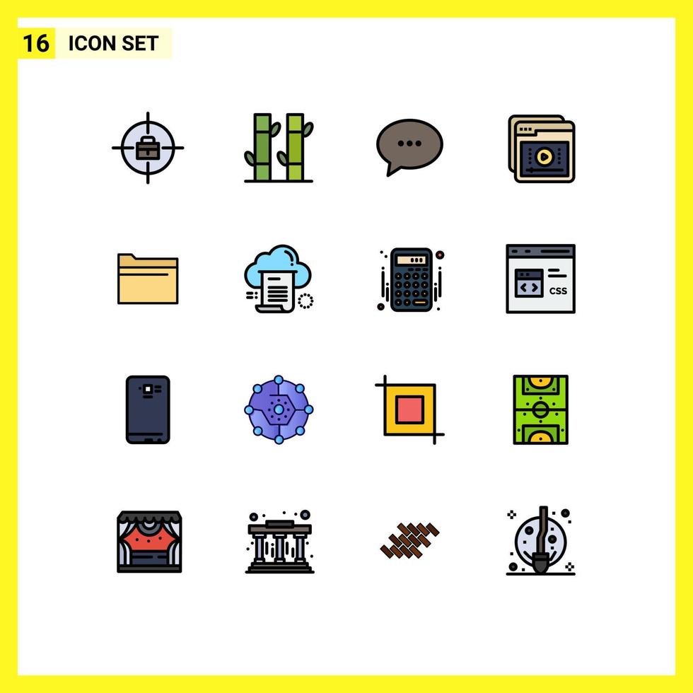 Modern Set Of 16 Flat Color Filled Lines And Symbols Such As Folder Learning Conversation