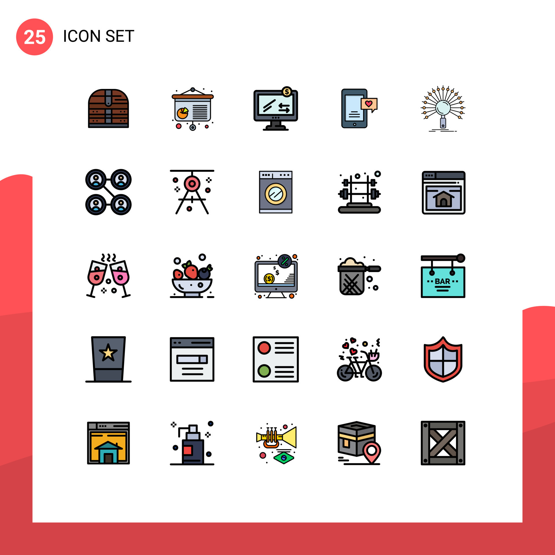 25 Universal Filled Line Flat Colors Set For Web And Mobile Applications Informational Data