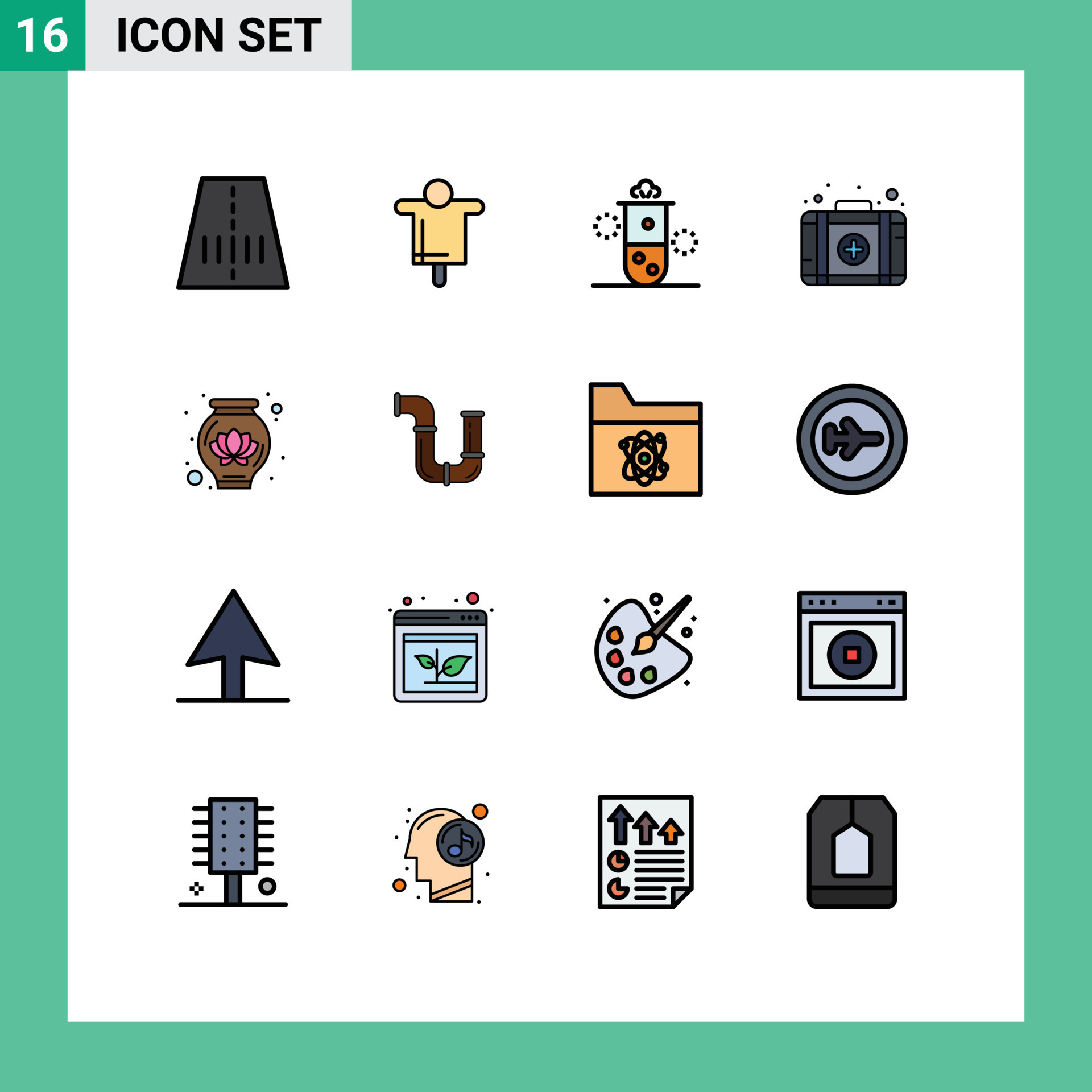 16 Flat Color Filled Line Concept For Websites Mobile And Apps