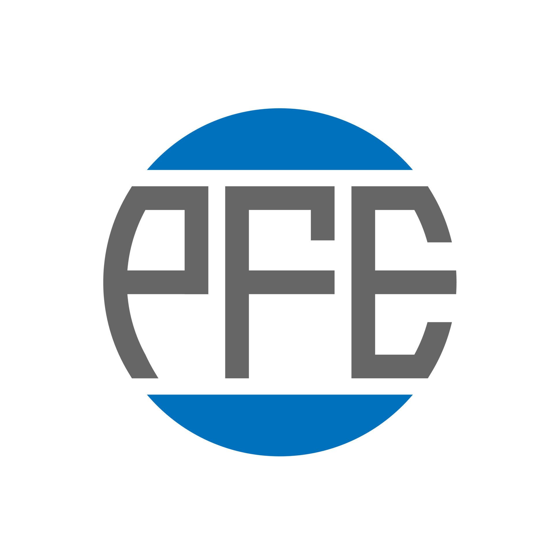 diseño de logotipo de letra pfe sobre fondo blanco. concepto de logotipo de círculo de iniciales ...