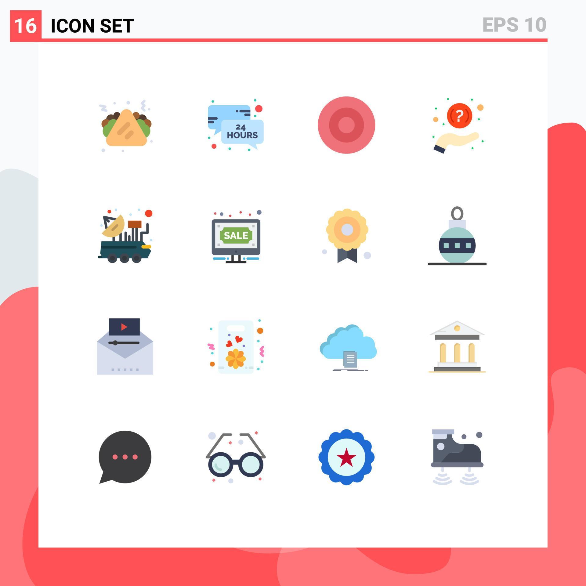 Editable Vector Line Pack Of 16 Simple Flat Colors Of Satellite Support Gold Question Faq