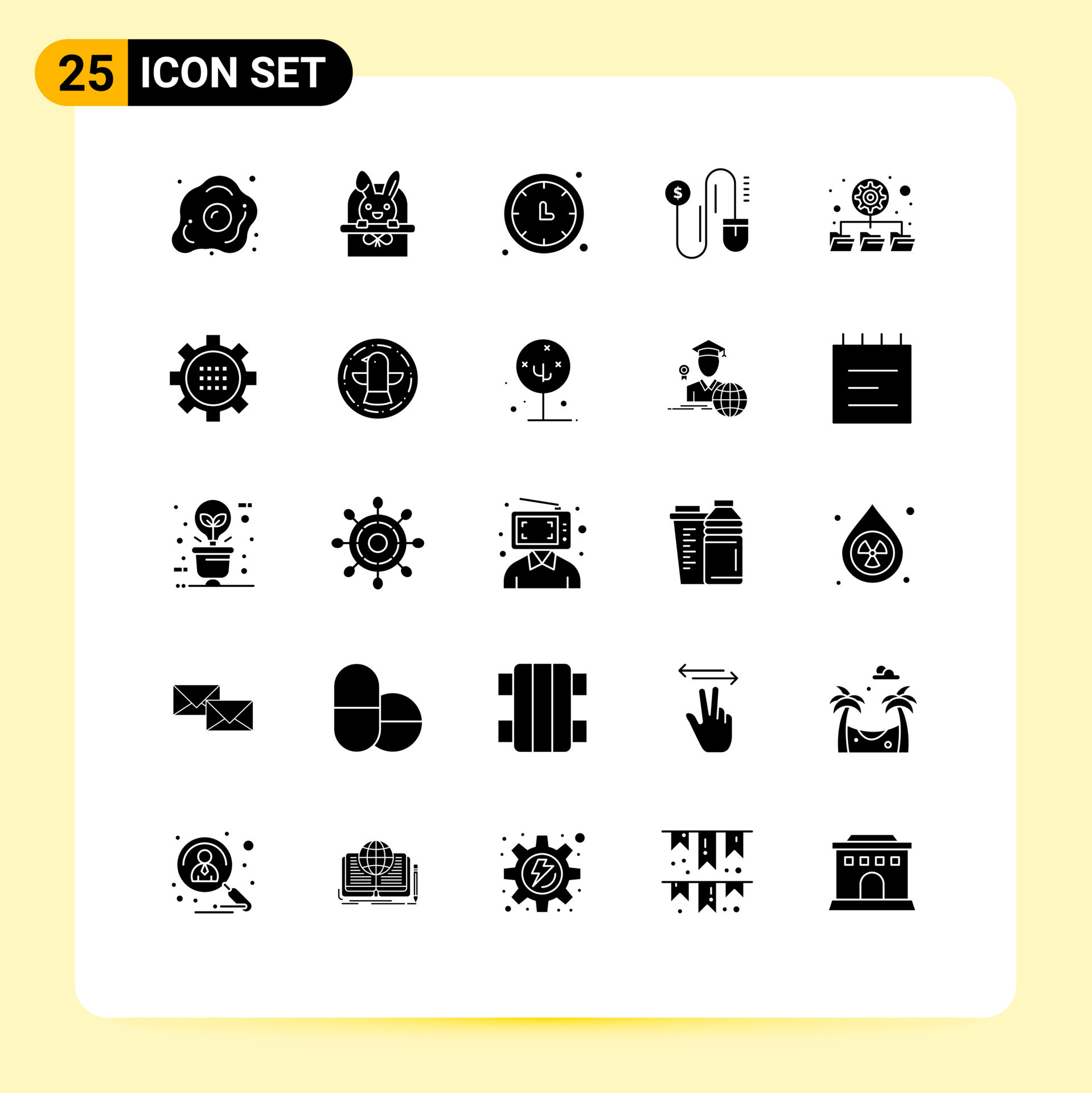 25 Thematic Vector Solid Glyphs and Editable Symbols of database dollar holiday mouse timer ...