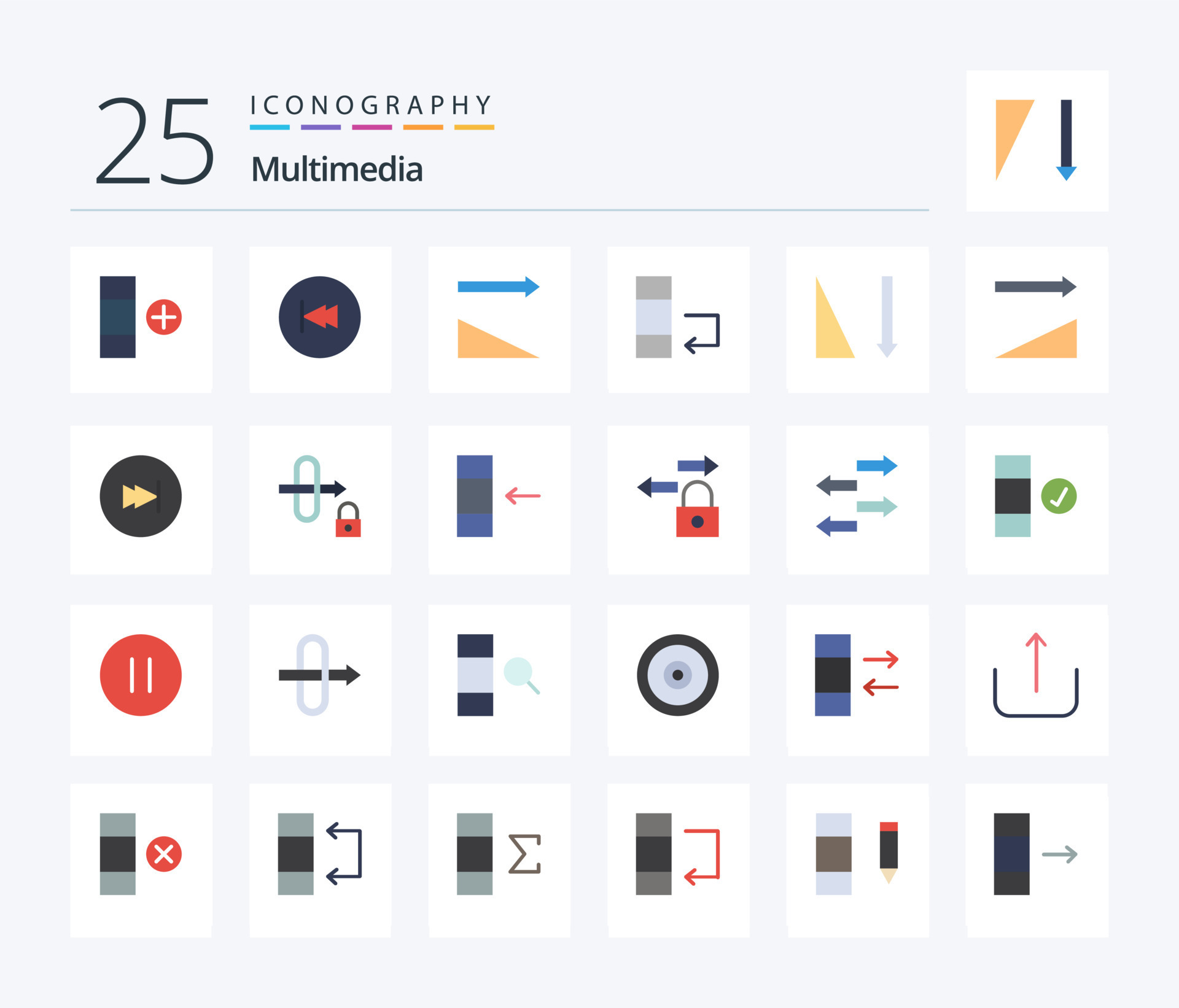 Multimedia 25 Flat Color icon pack including arrow. sort. descending ...