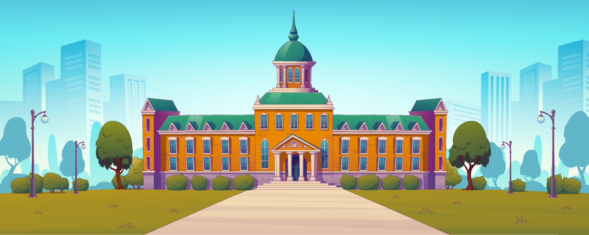 University or college campus building front view 16265407 Vector Art at Vecteezy