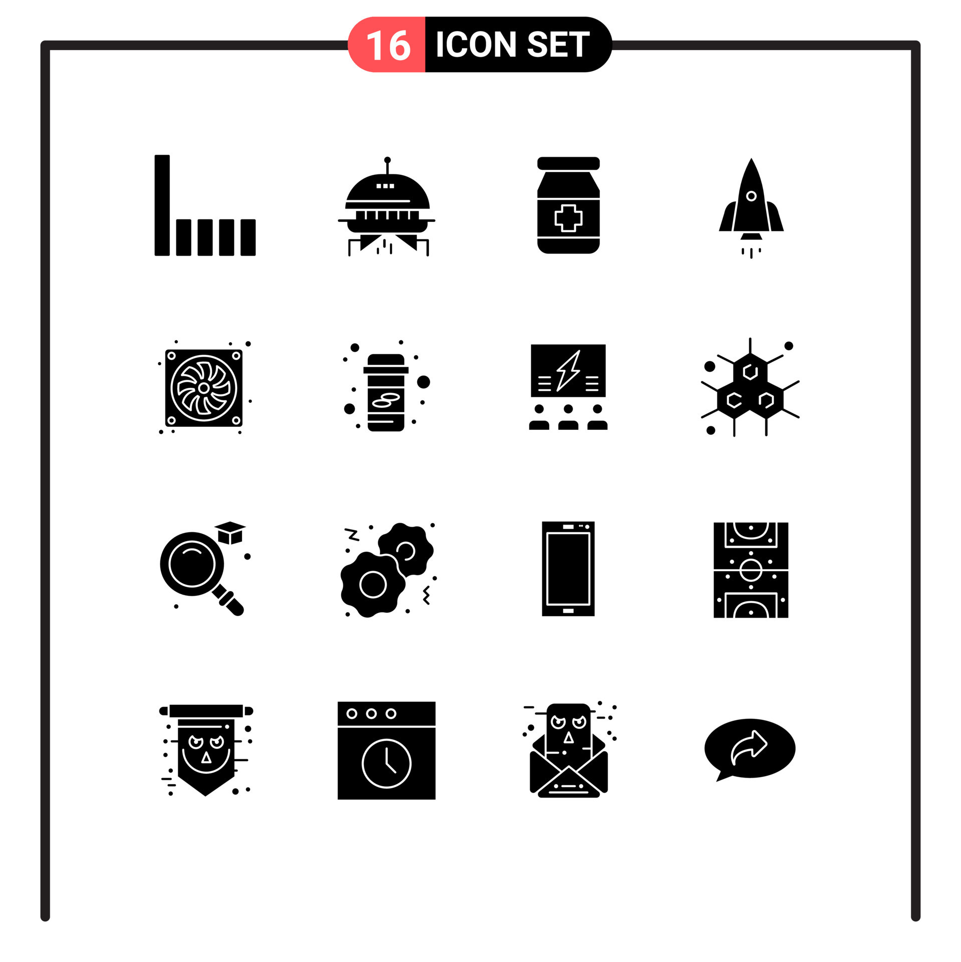 Group of 16 Solid Glyphs Signs and Symbols for hardware computer ...