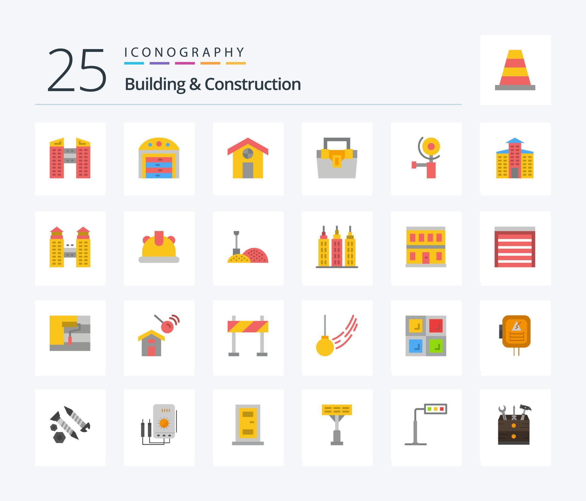 Building And Construction 25 Flat Color icon pack including building ...