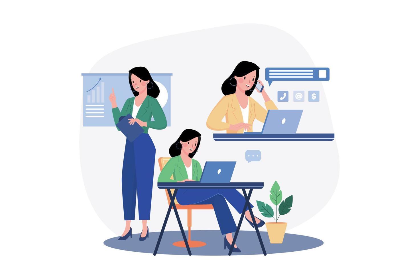 Multitasking Business Woman Illustration Concept On White Background