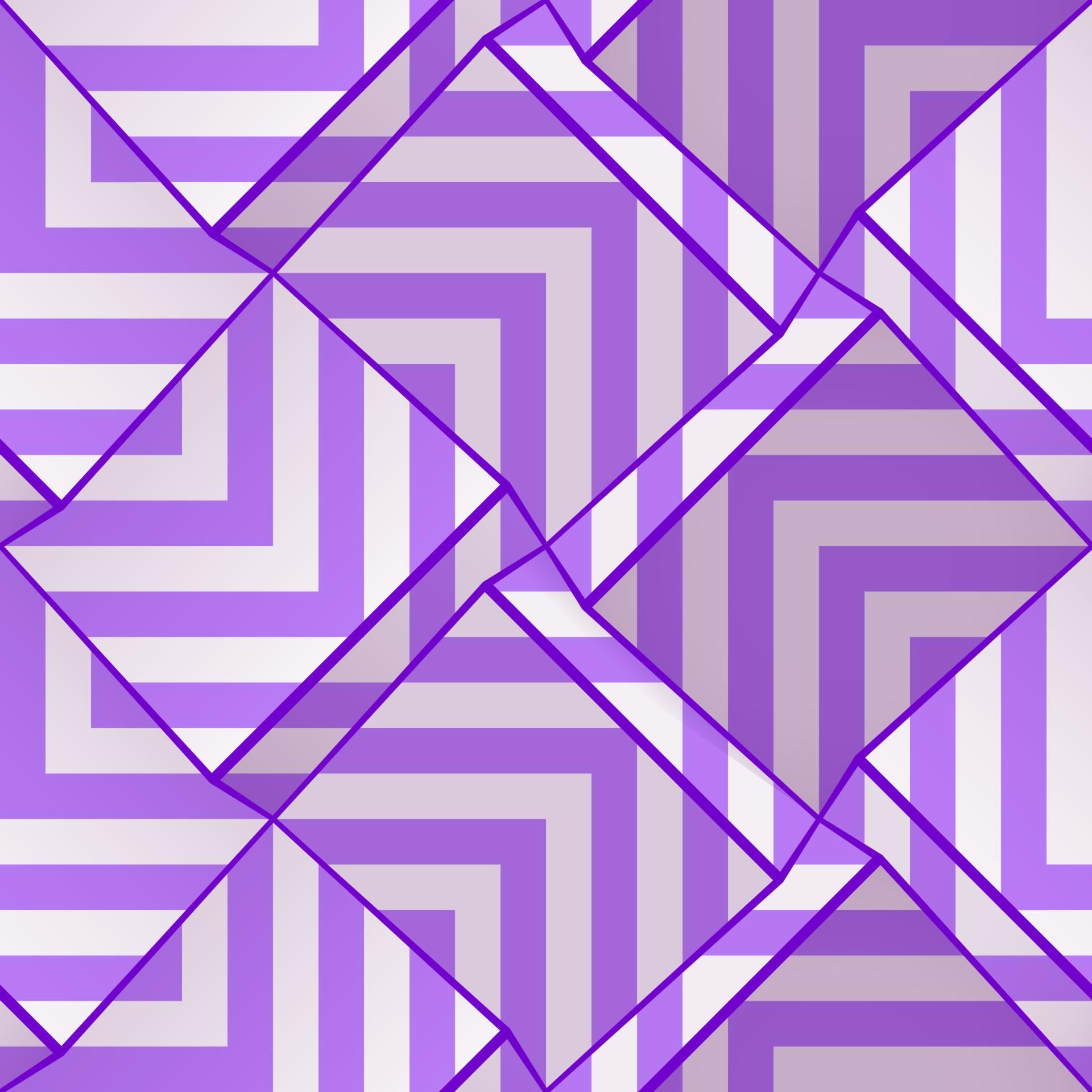 Light seamless geometric pattern with volume cubes and lilac strips. Vector template for ...