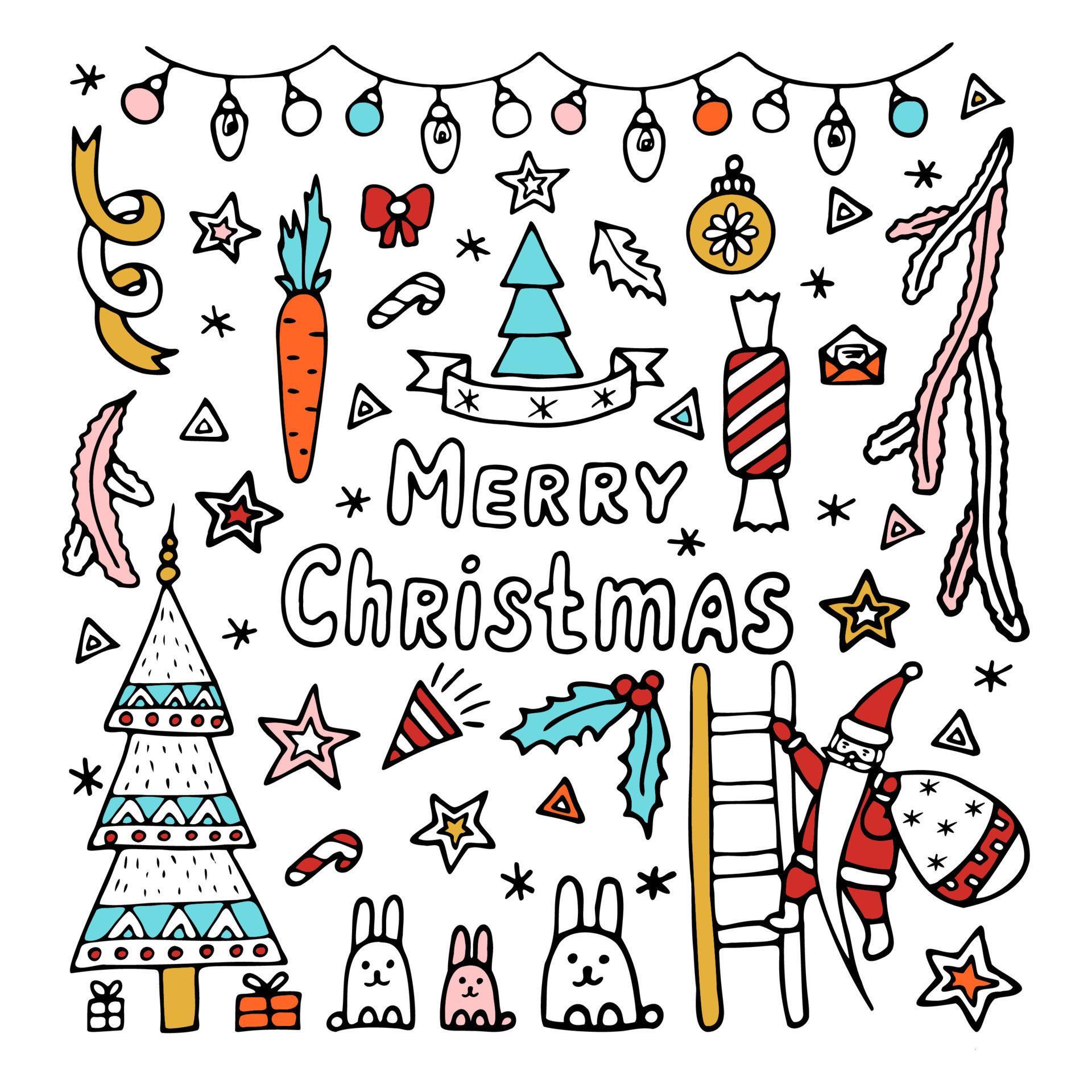 merry Christmas Doodle Illustration. vector Doodle illustration ...