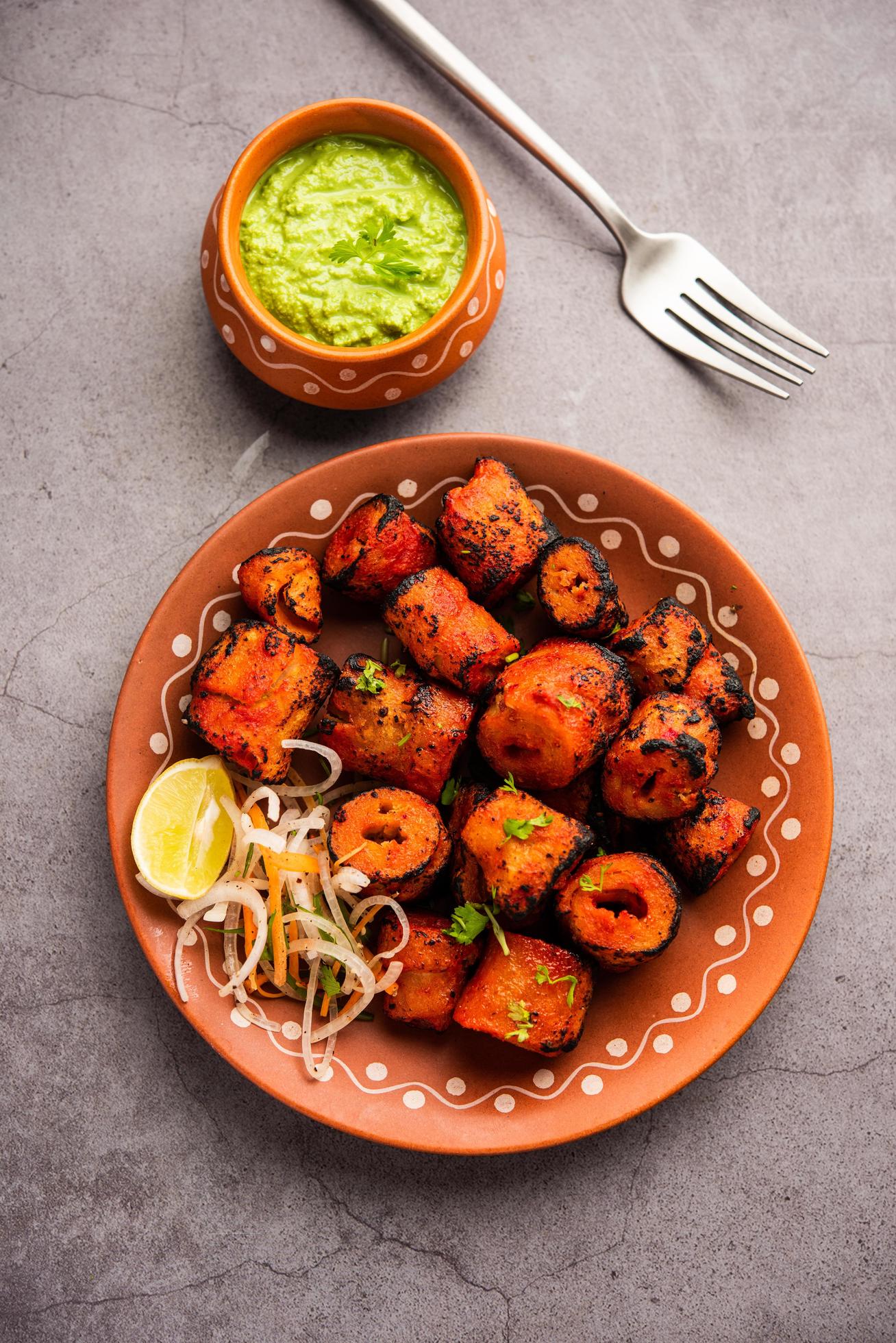Tandoori Soya Chaap or soy chap dish prepared by marinating in tandoori ... Tandoori Soya Chaap or soy chap dish prepared by marinating in tandoori ...