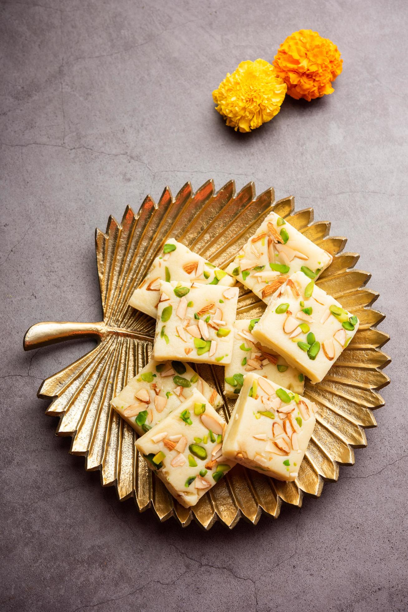 Milk Powder Barfi Also Known As Mava Burfi White Khoya Burfi Or Barfee Indian Sweet Food