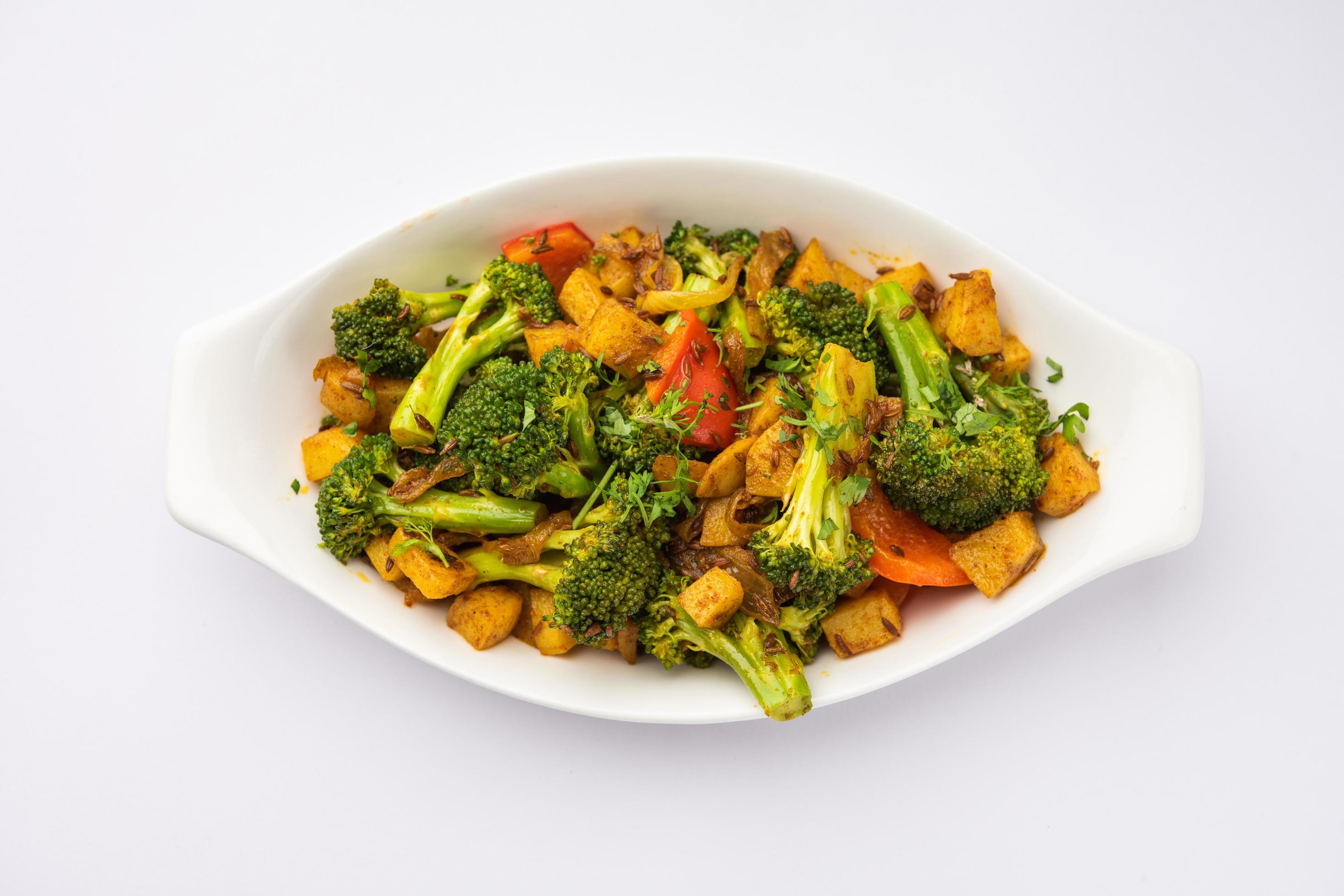 Indian Style Broccoli And Aloo Poriyal Or South Indian Broccoli And Potato Stir Fry Vegetable