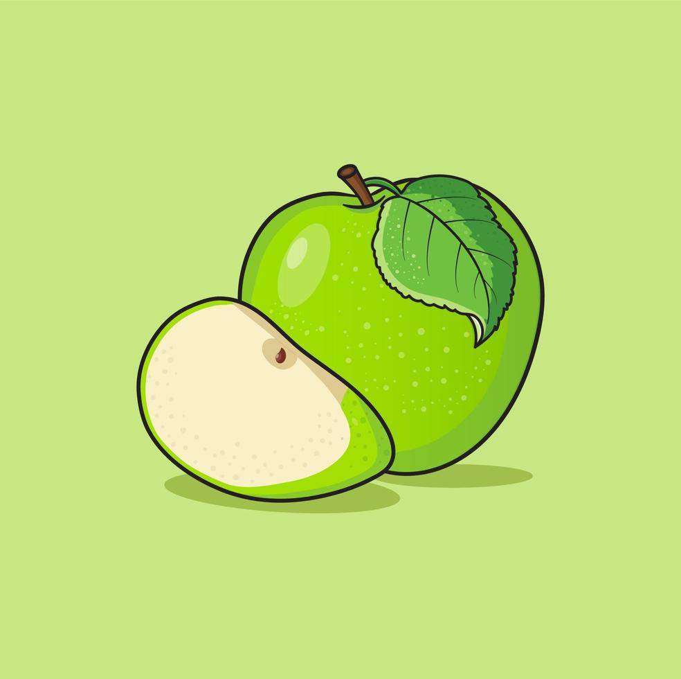 manzana verde - fruta entera y cortada. manzana verde con tallo y hoja ... manzana verde - fruta entera y cortada. manzana verde con tallo y hoja ...