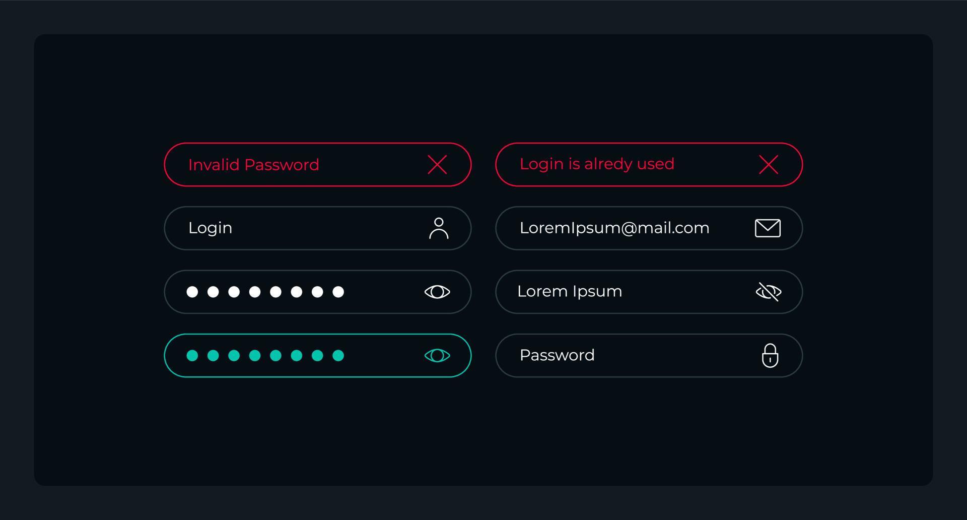 Login Page Ui Elements Kit Adding Information Isolated Vector Components Flat Navigation Menus