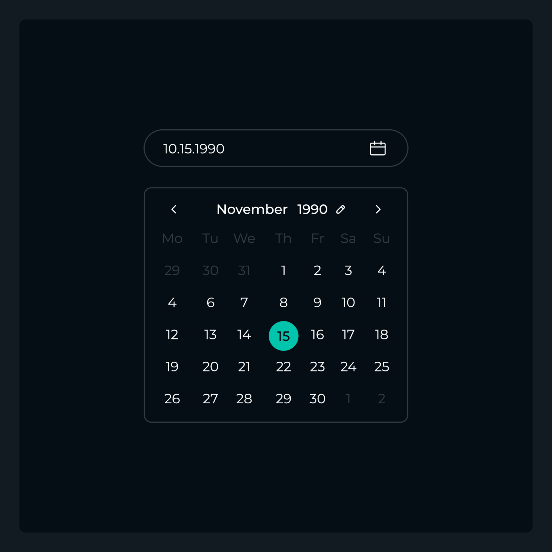 Calendar Date Picker Ui Element Template Editable Isolated Vector Dashboard Component Flat