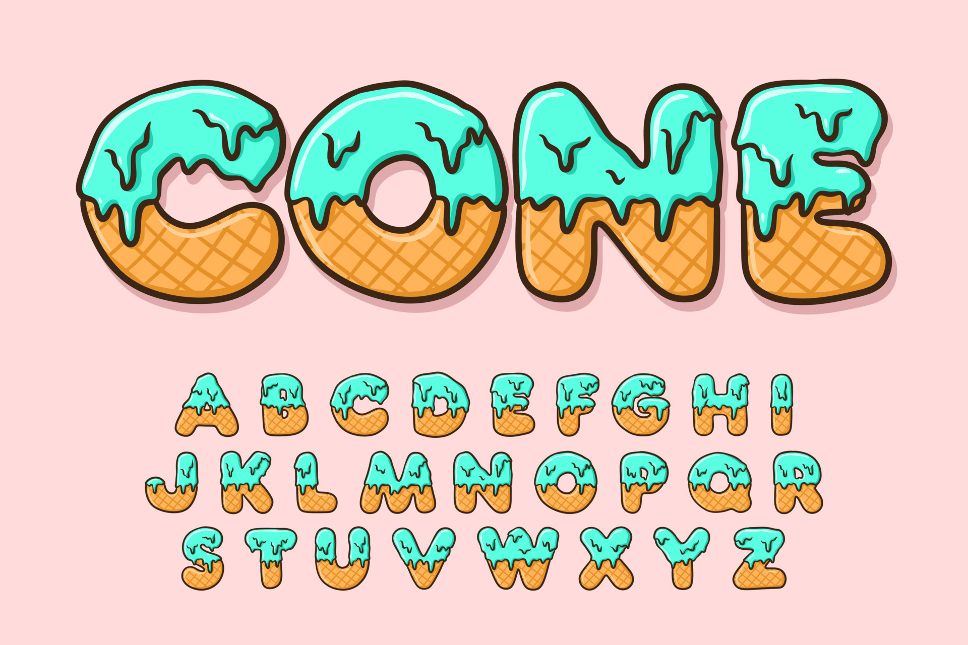 Alphabet Ice Cream Cone Slime melt text vector Letters 16298275 Vector ...