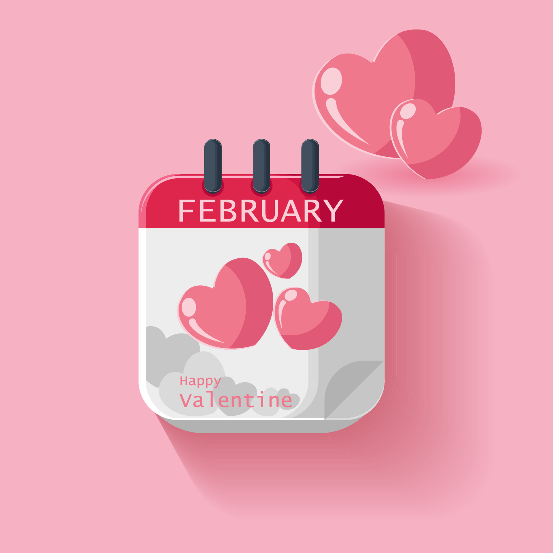 icono de calendario del día de San Valentín con color rosa. mes de febrero. icono 3d plano del ...