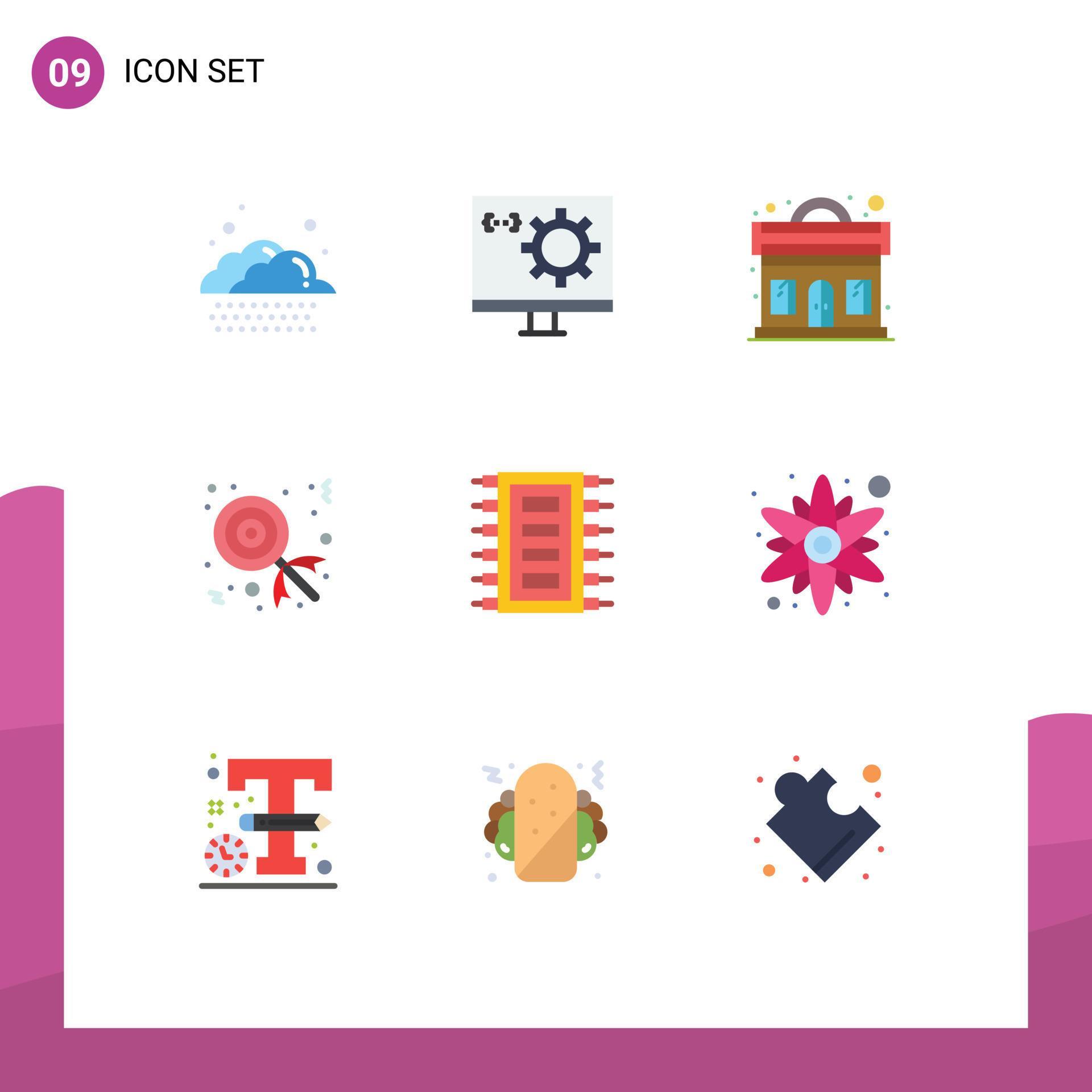 9 User Interface Flat Color Pack of modern Signs and Symbols of chip ...