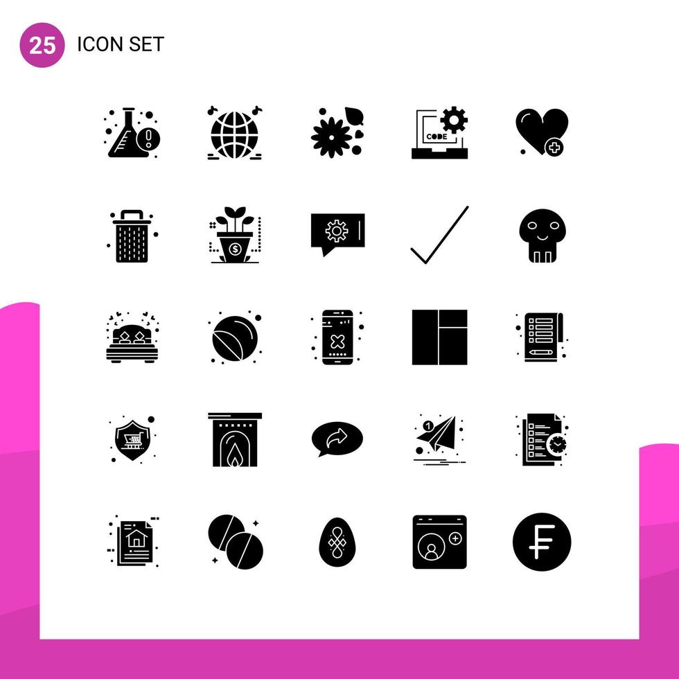 Set of 25 Modern UI Icons Symbols Signs for heartbeat programming buttercup development coding ...