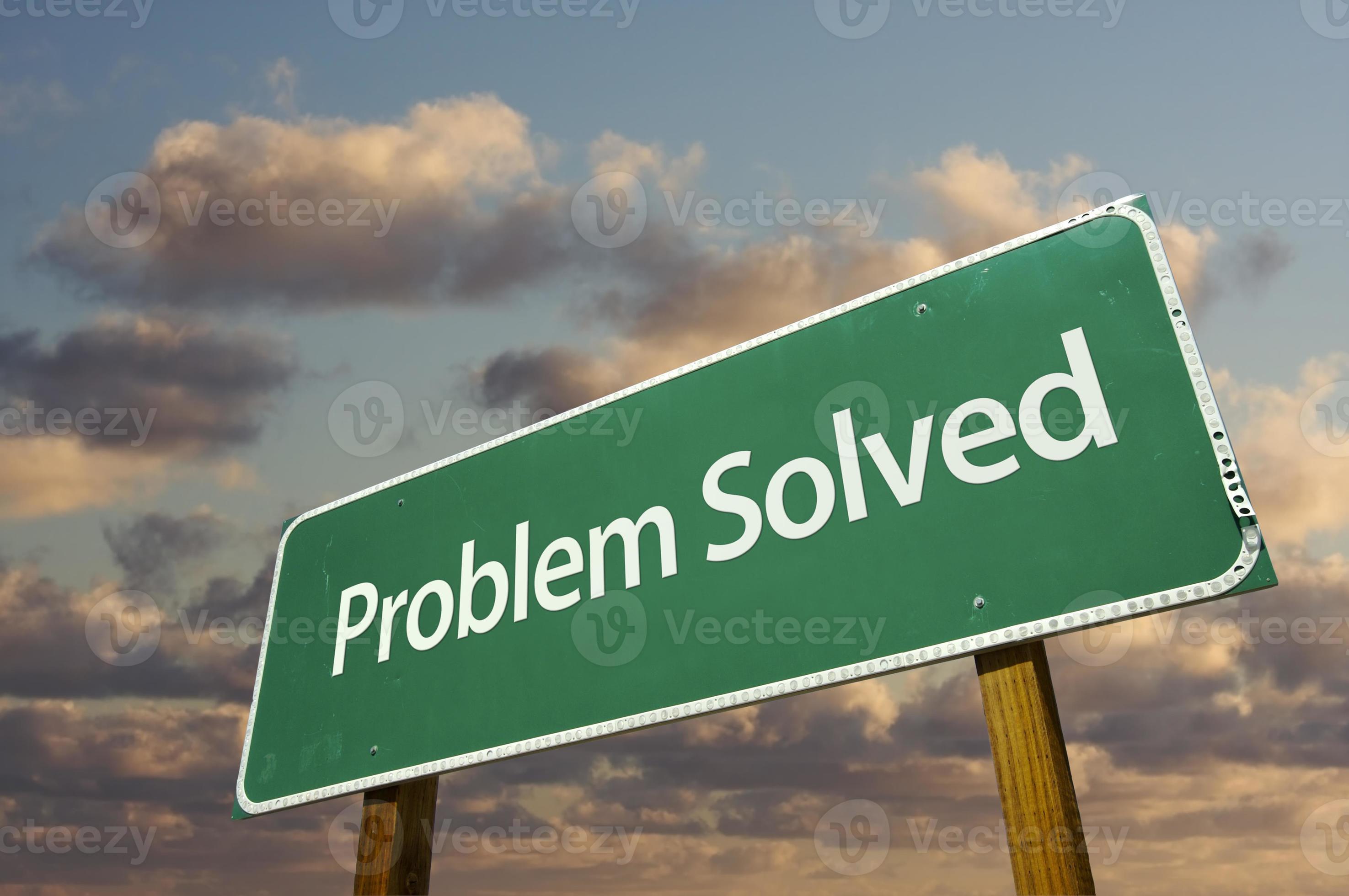 Problem Solved Green Road Sign 16307474 Stock Photo at Vecteezy