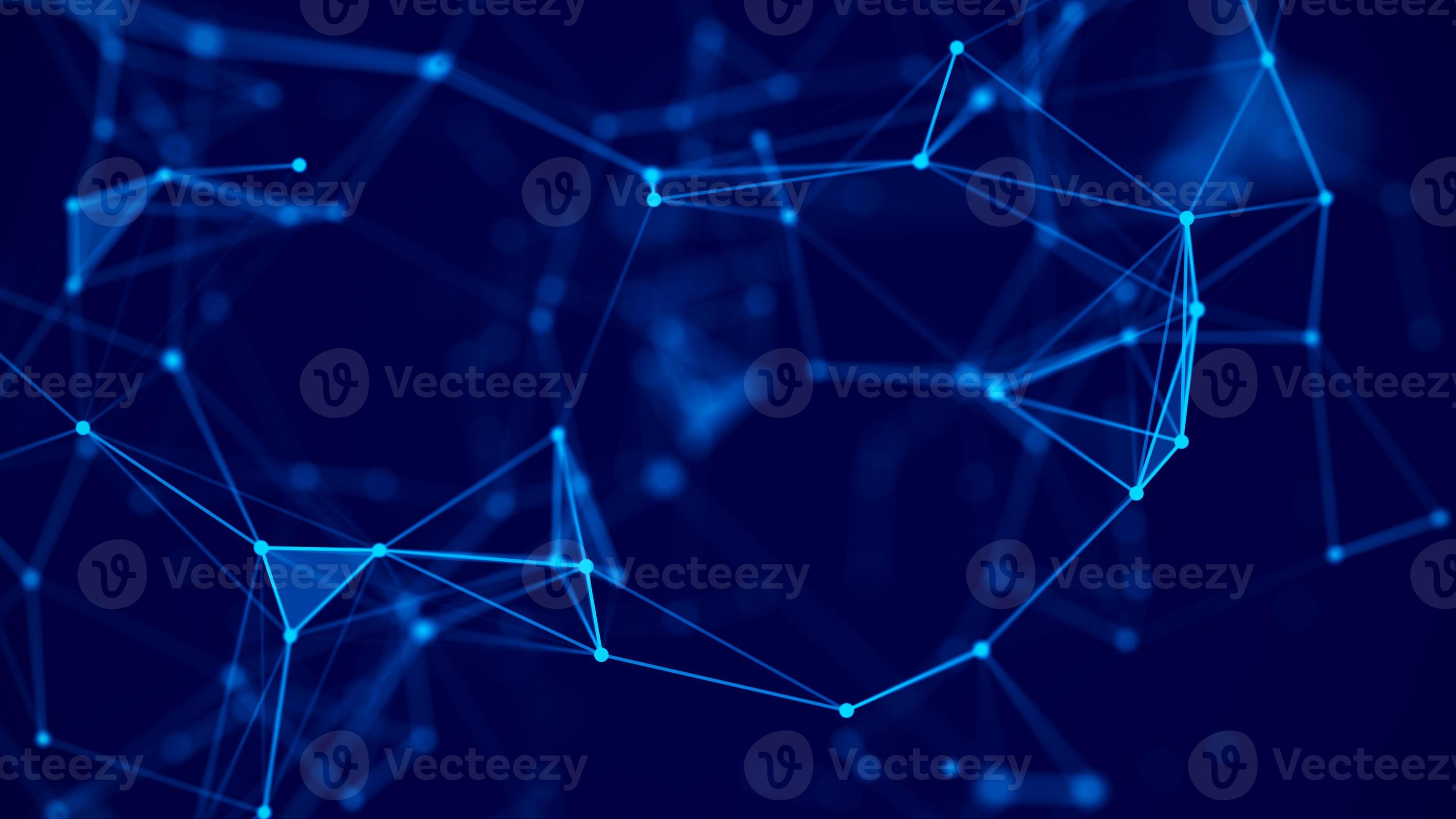 Abstract blue background with moving lines and dots. The concept of big data, technology and ...