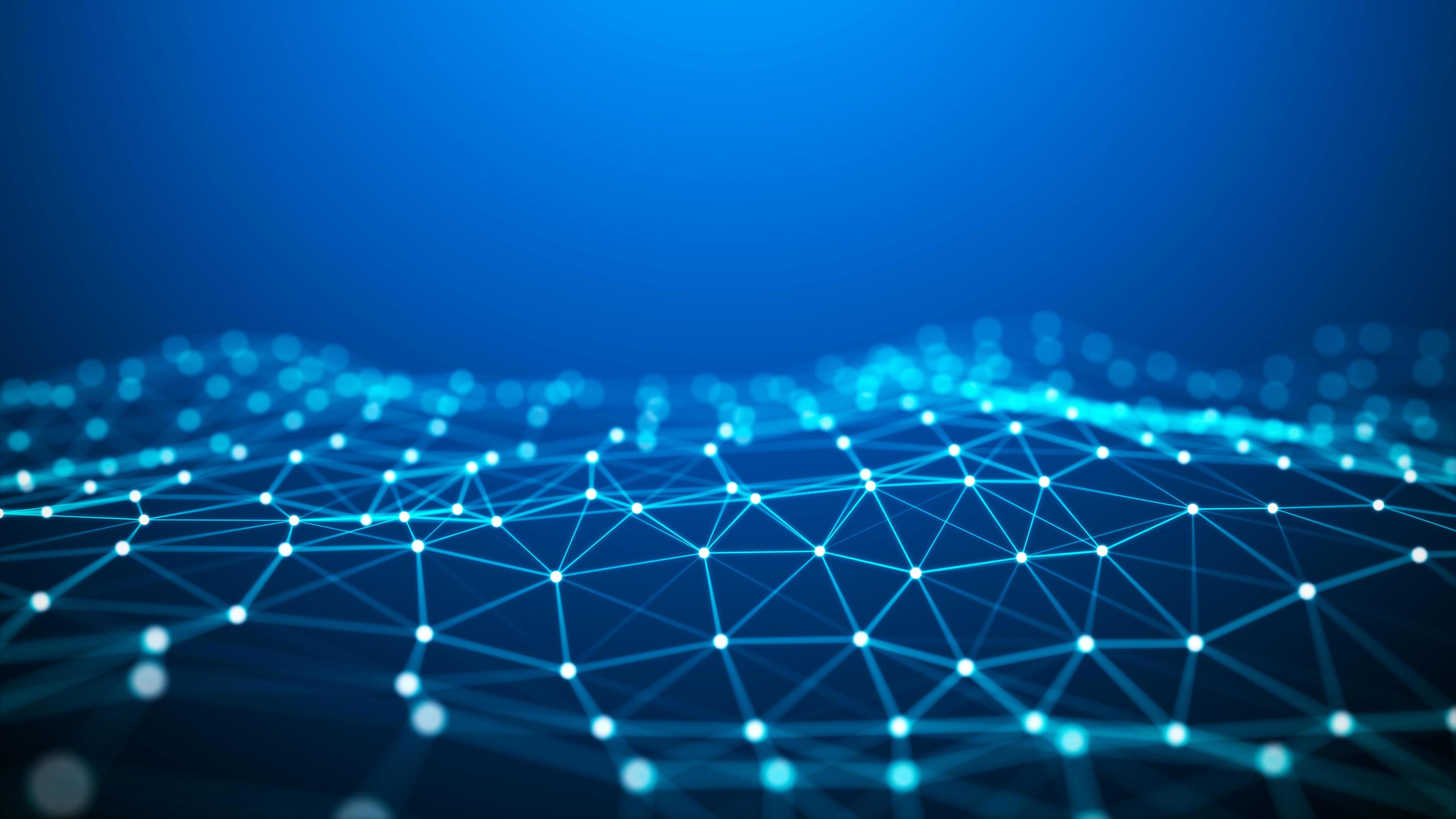 Abstract Technological Blue Background A Wave With Connecting Dots And Lines Scientific Data