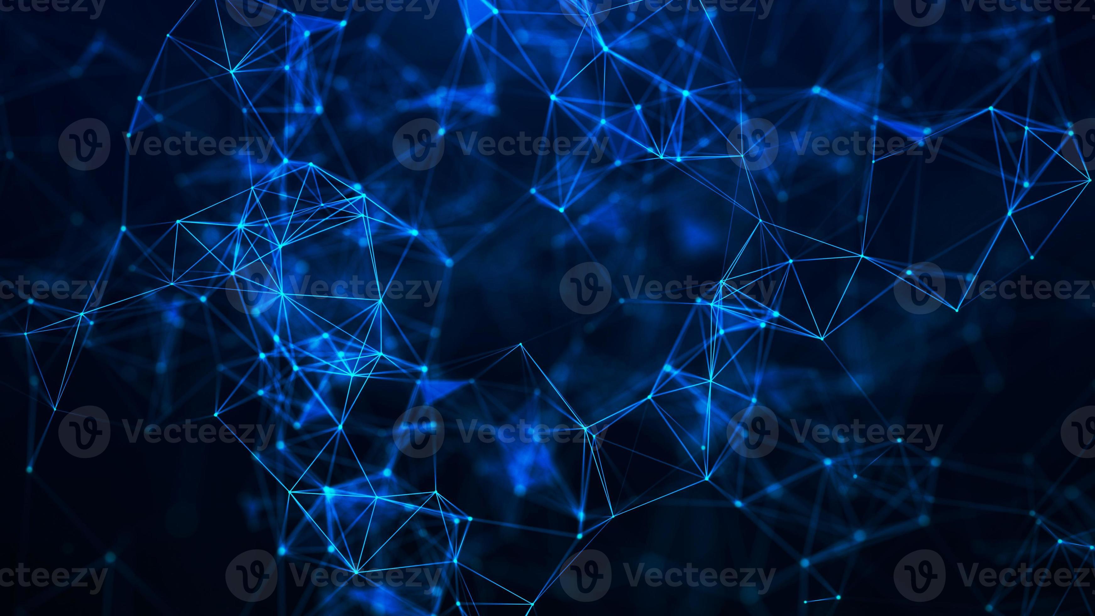 Abstract blue background with moving lines and dots. The concept of big ...