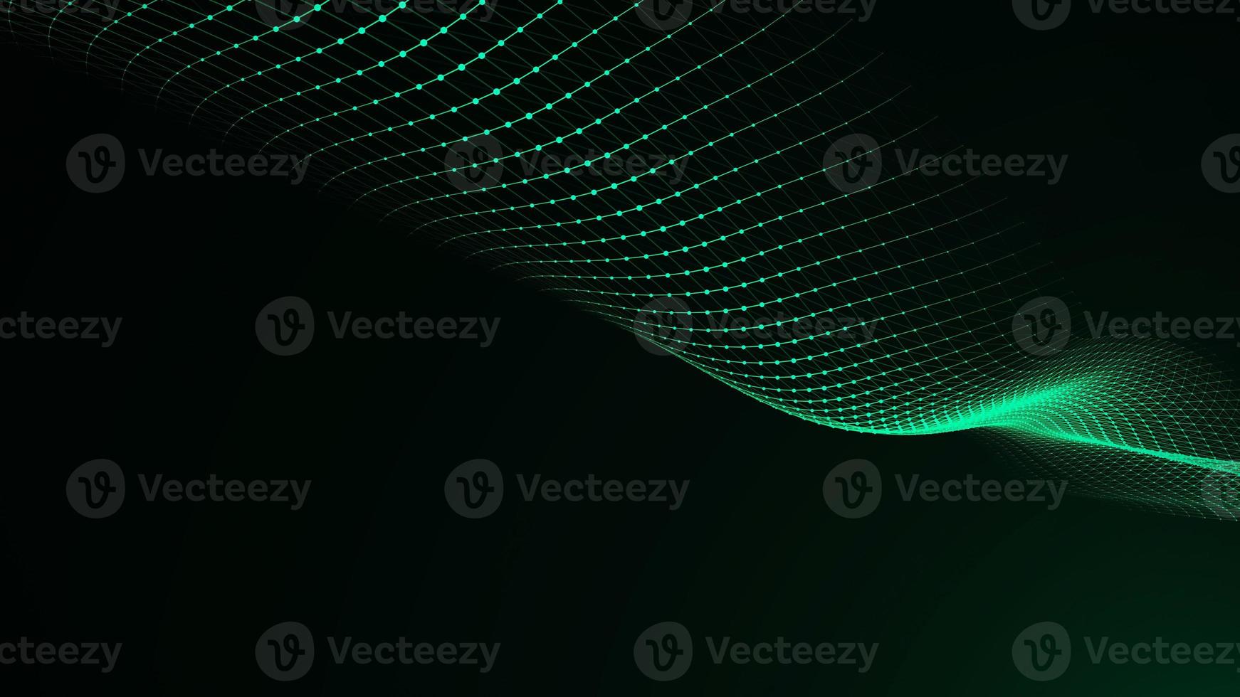 Dynamic green sound wave particles. Visualization of big data. Futuristic dark background. 3d ...