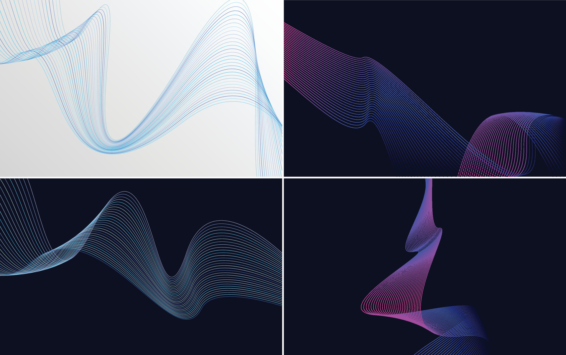 Set of 4 geometric wave pattern background Abstract waving line ...