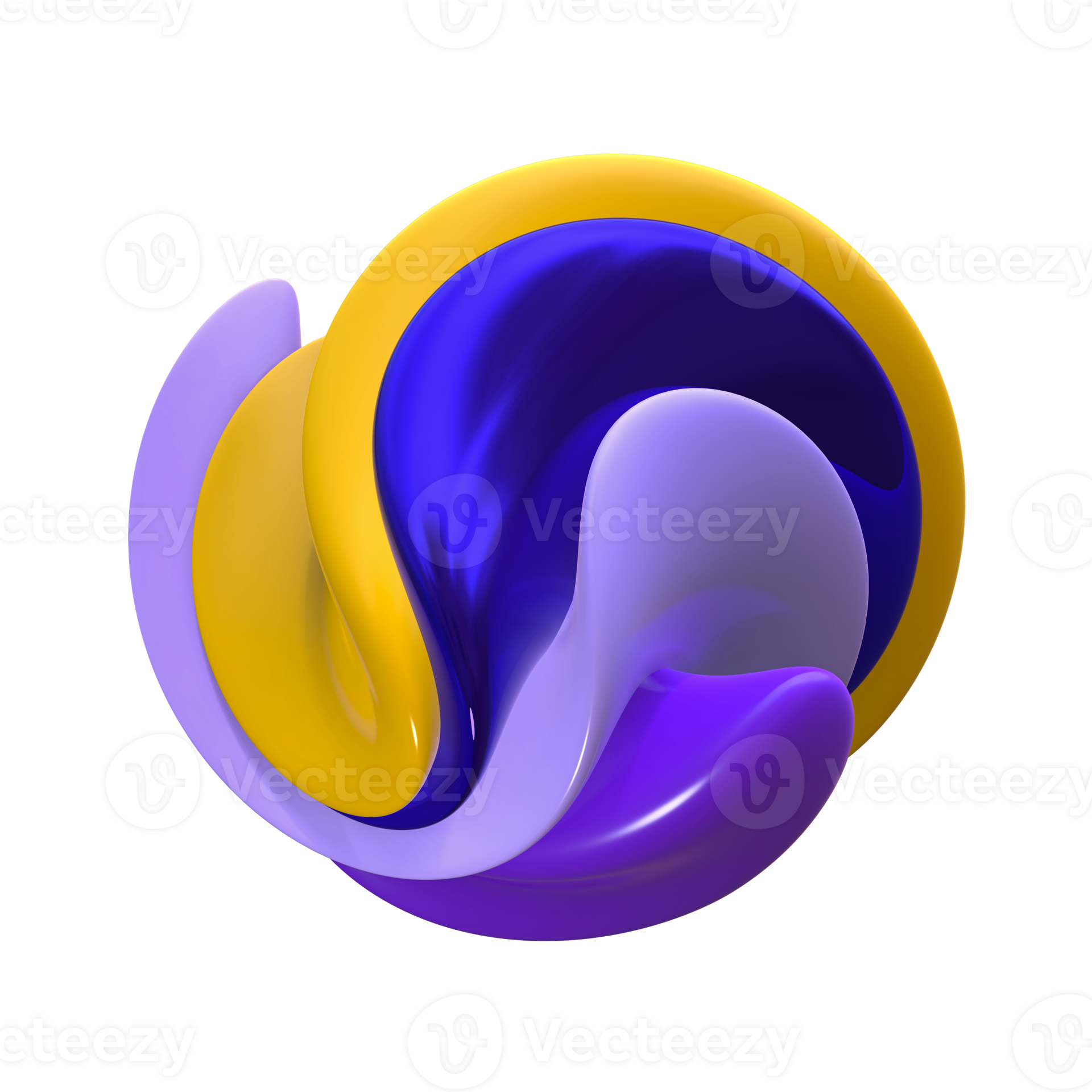 Stylish colorful twisted shapes in purple and yellow color. Dynamic plastic vivid object ...