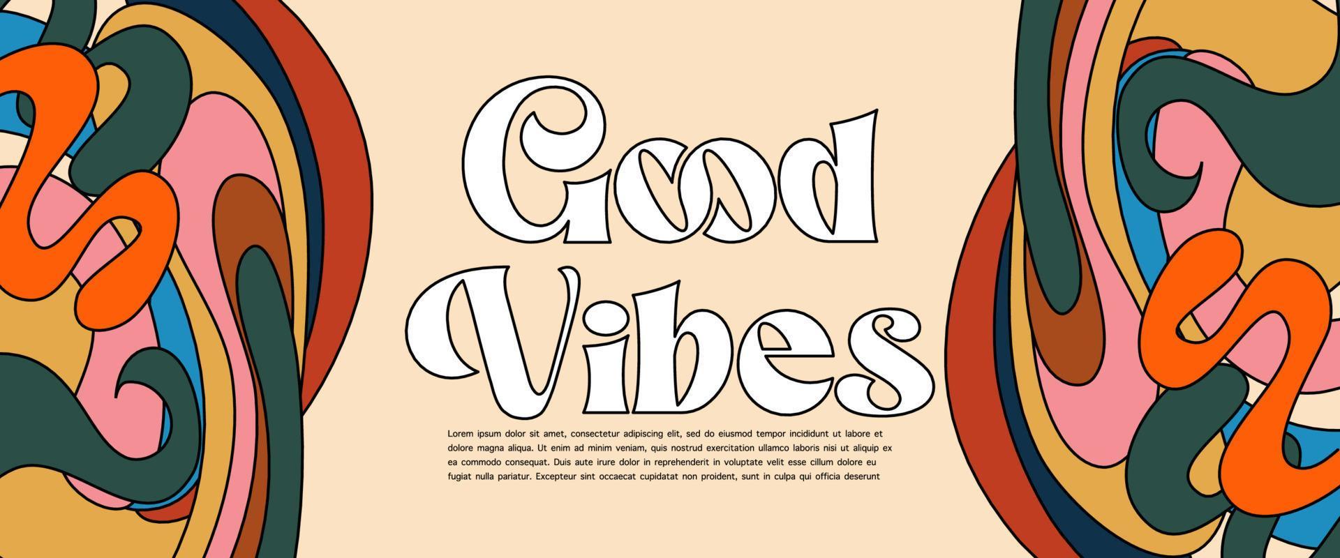 70s groovy retro good vibes only slogan with hippie swirl Pastel hand drawn psychedelic groovy ...