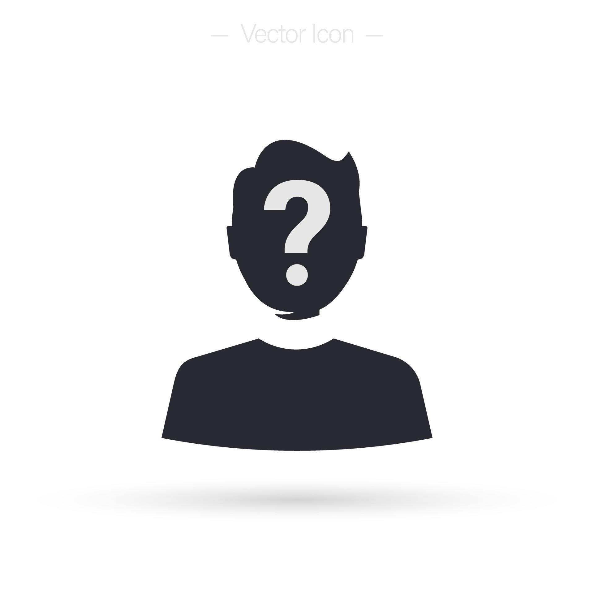Anonymity icon. User silhouette with question mark. Unknown person. Isolated vector illustration ...