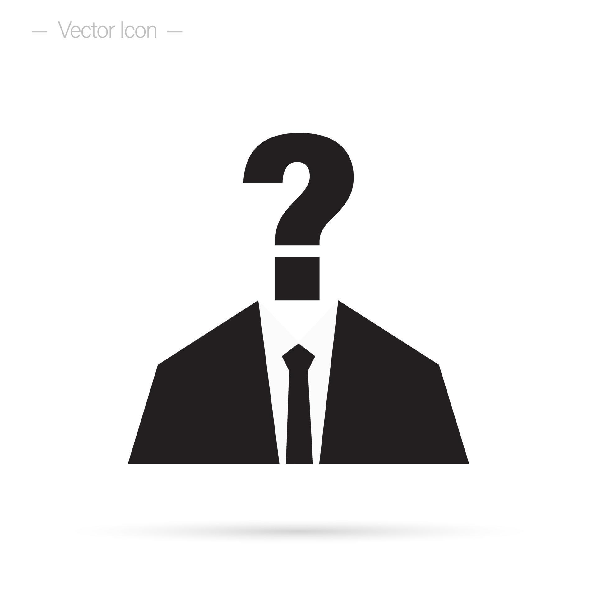Anonymity icon. User silhouette with question mark. Unknown person. Isolated vector illustration ...