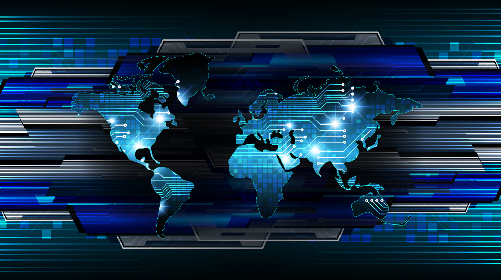 Modern Holographic World Map on Technology Background 16351030 Vector ...