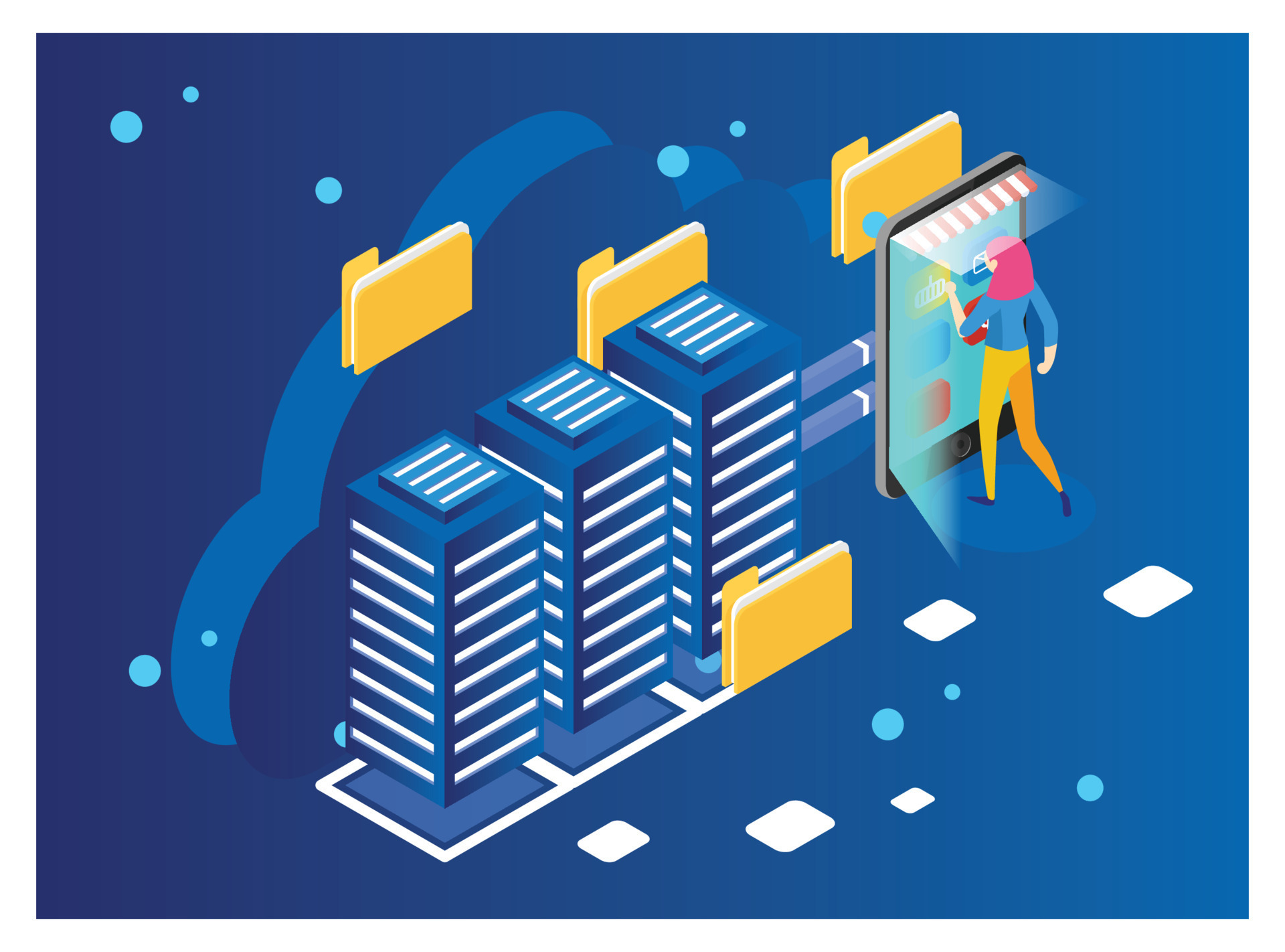 Modern Isometric Cloud Computing Illustration Web Banners Suitable