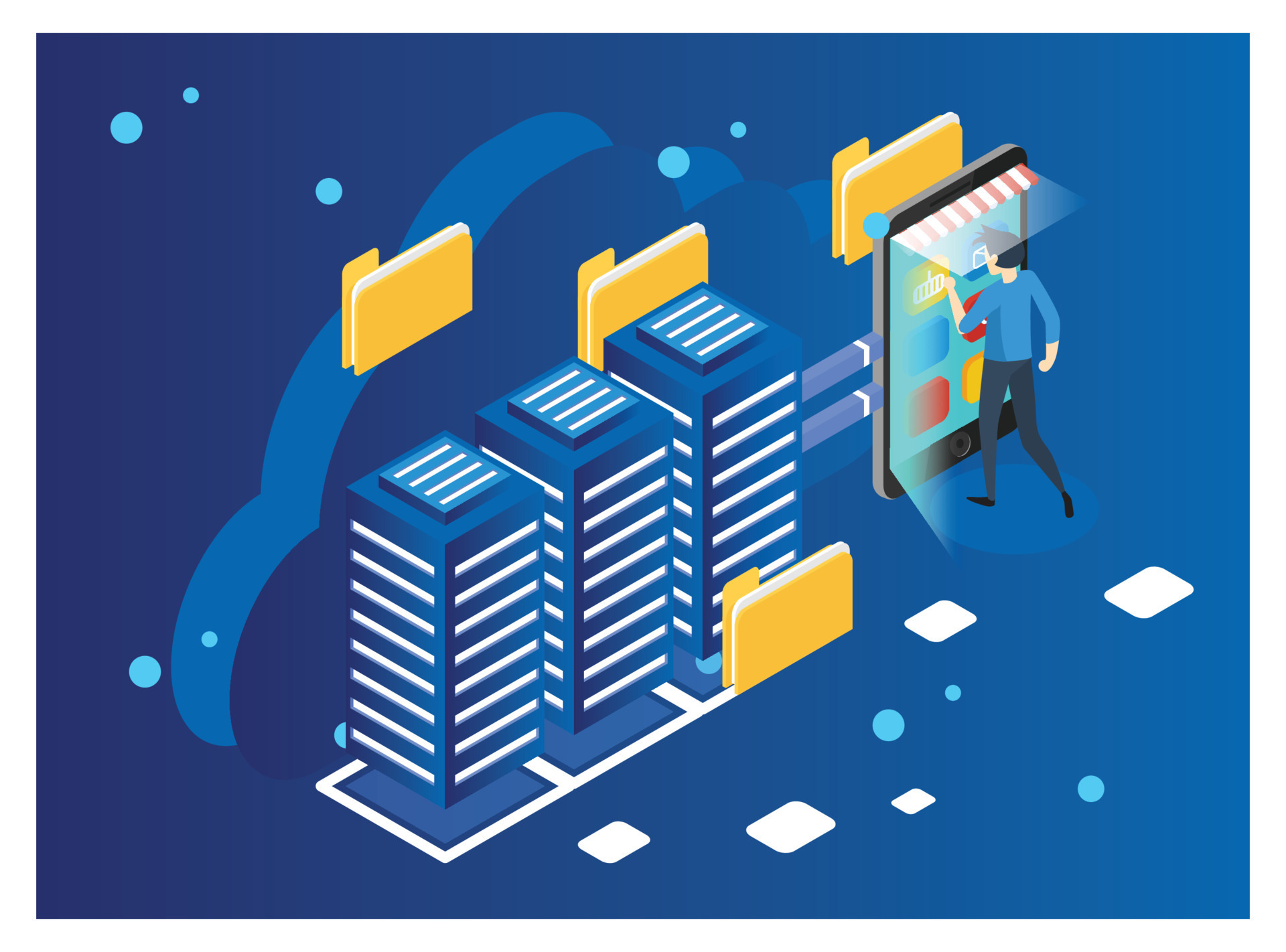 Modern Isometric Cloud Computing Illustration Web Banners Suitable