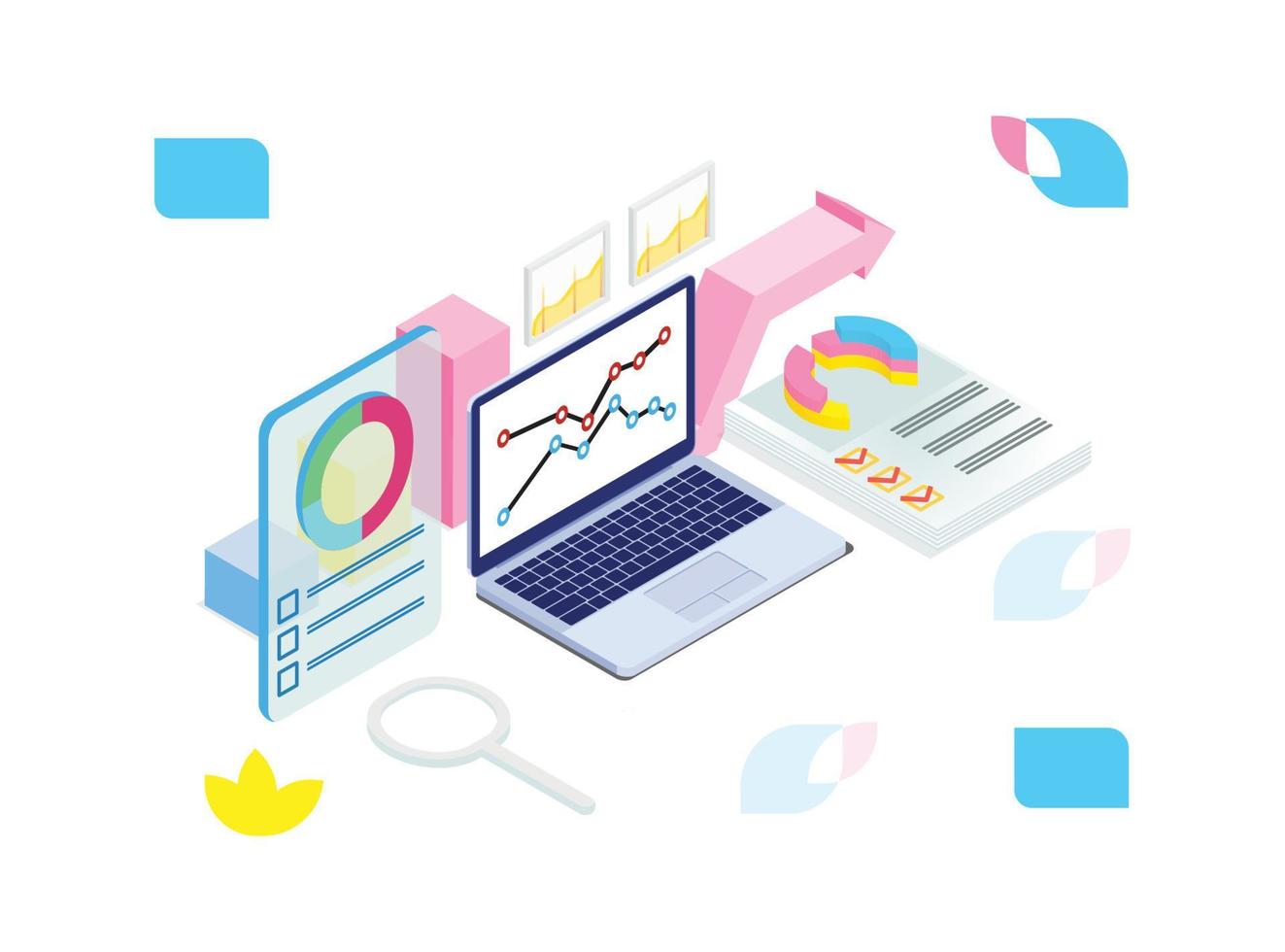 Modern Isometric Data Analysis Illustration Web Banners Suitable For