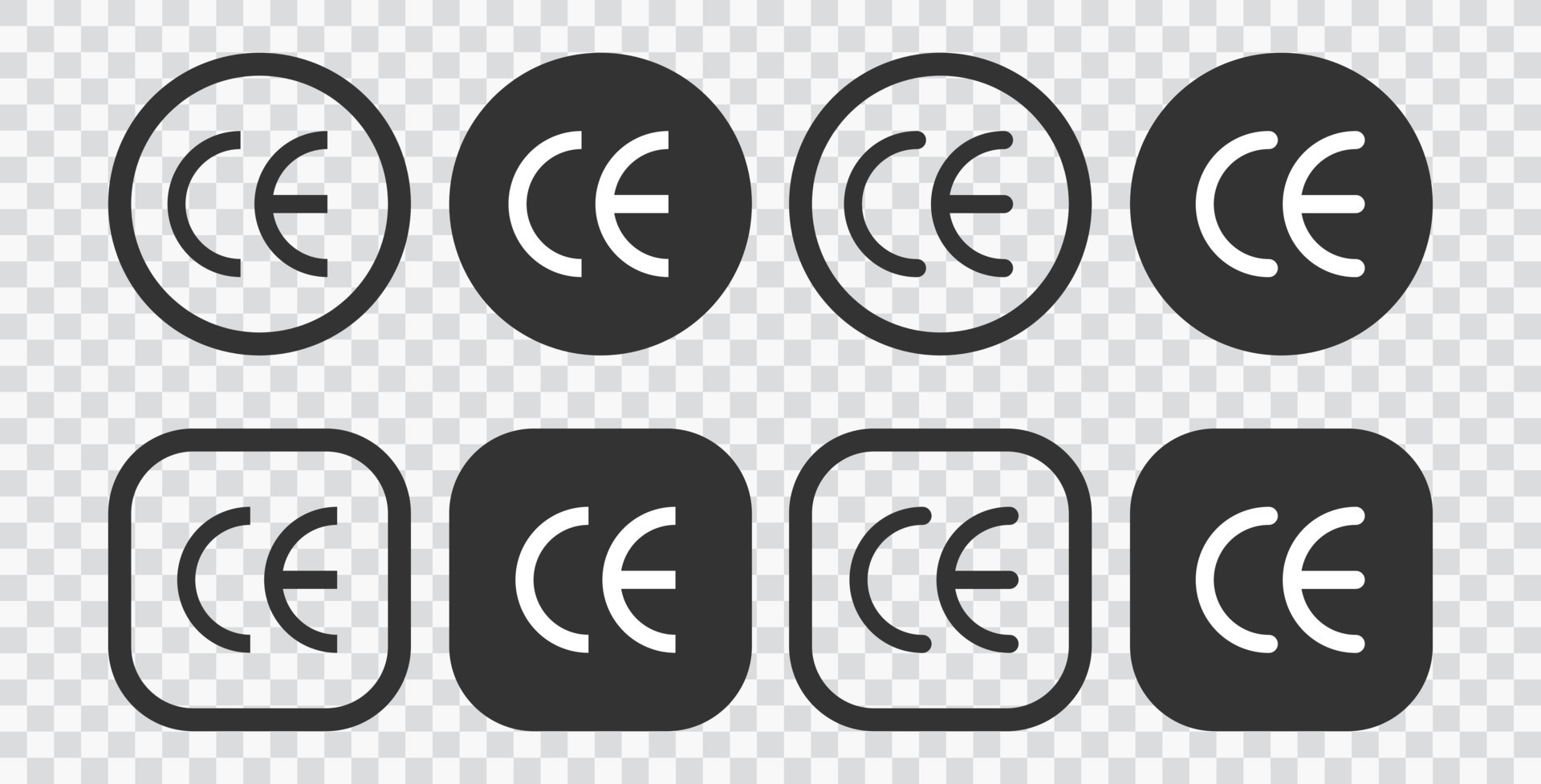 Set of CE mark symbol for conformite europeenne, clean label product, information vector ...