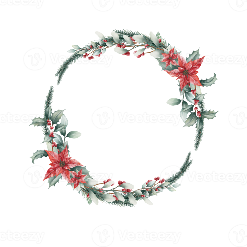 Watercolor Christmas floral frame or winter floral wreath consisting of ...