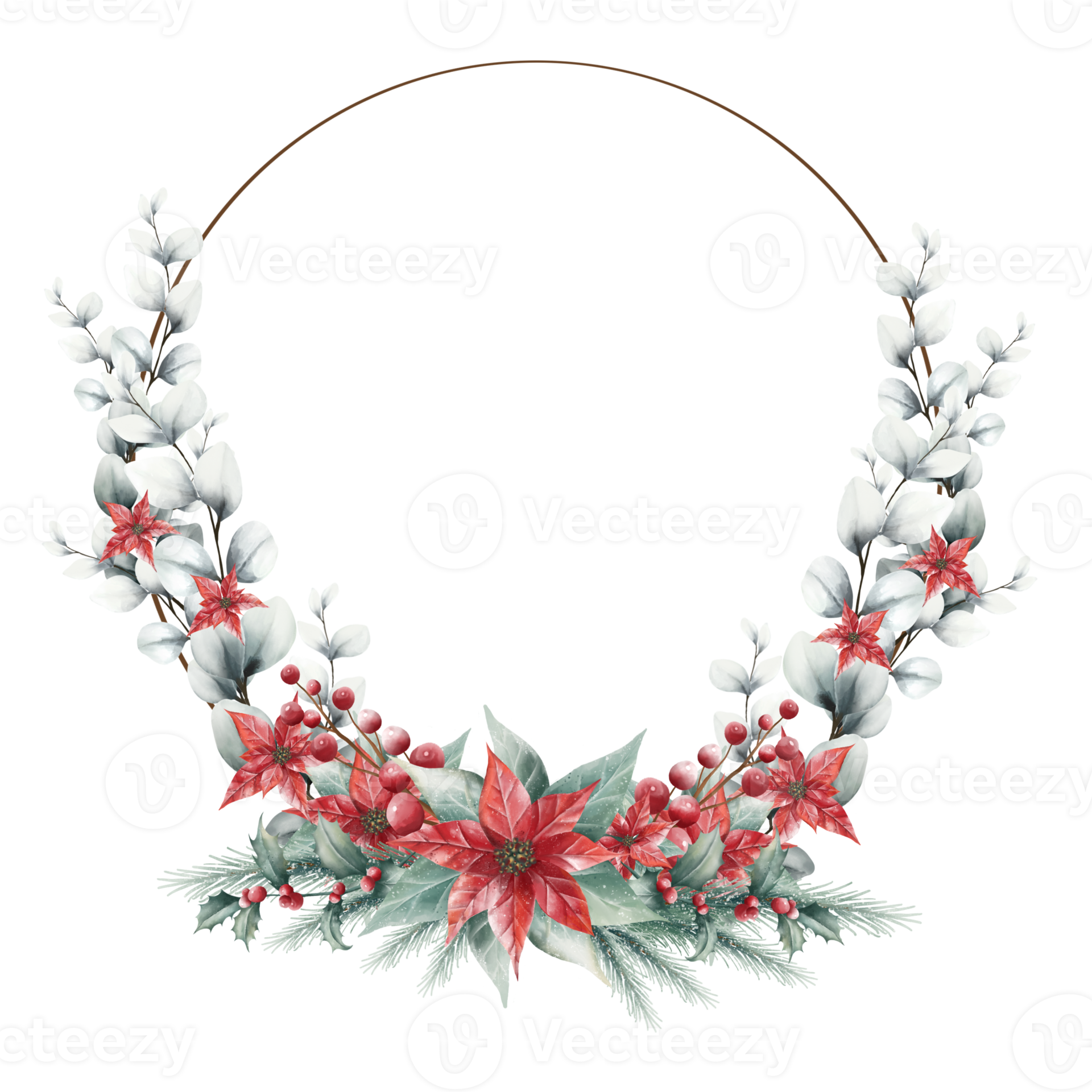 Watercolor Christmas floral frame or winter floral wreath consisting of ...