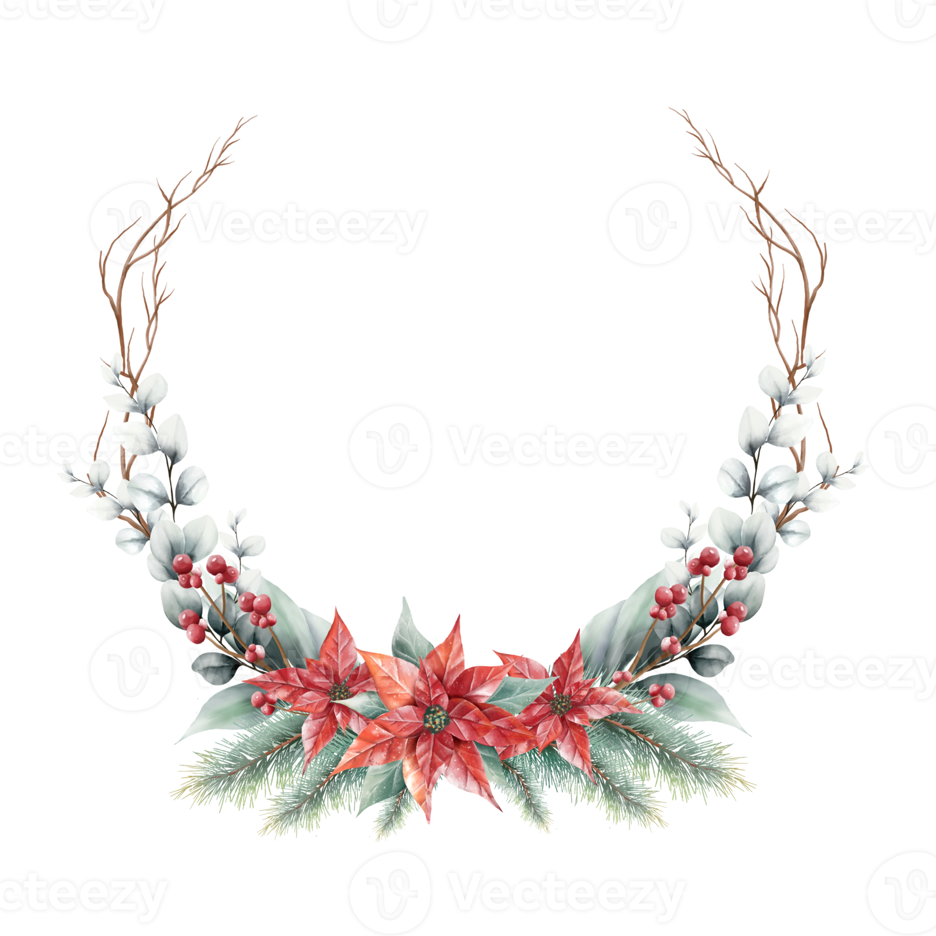 Watercolor Christmas floral frame or winter floral wreath consisting of ...