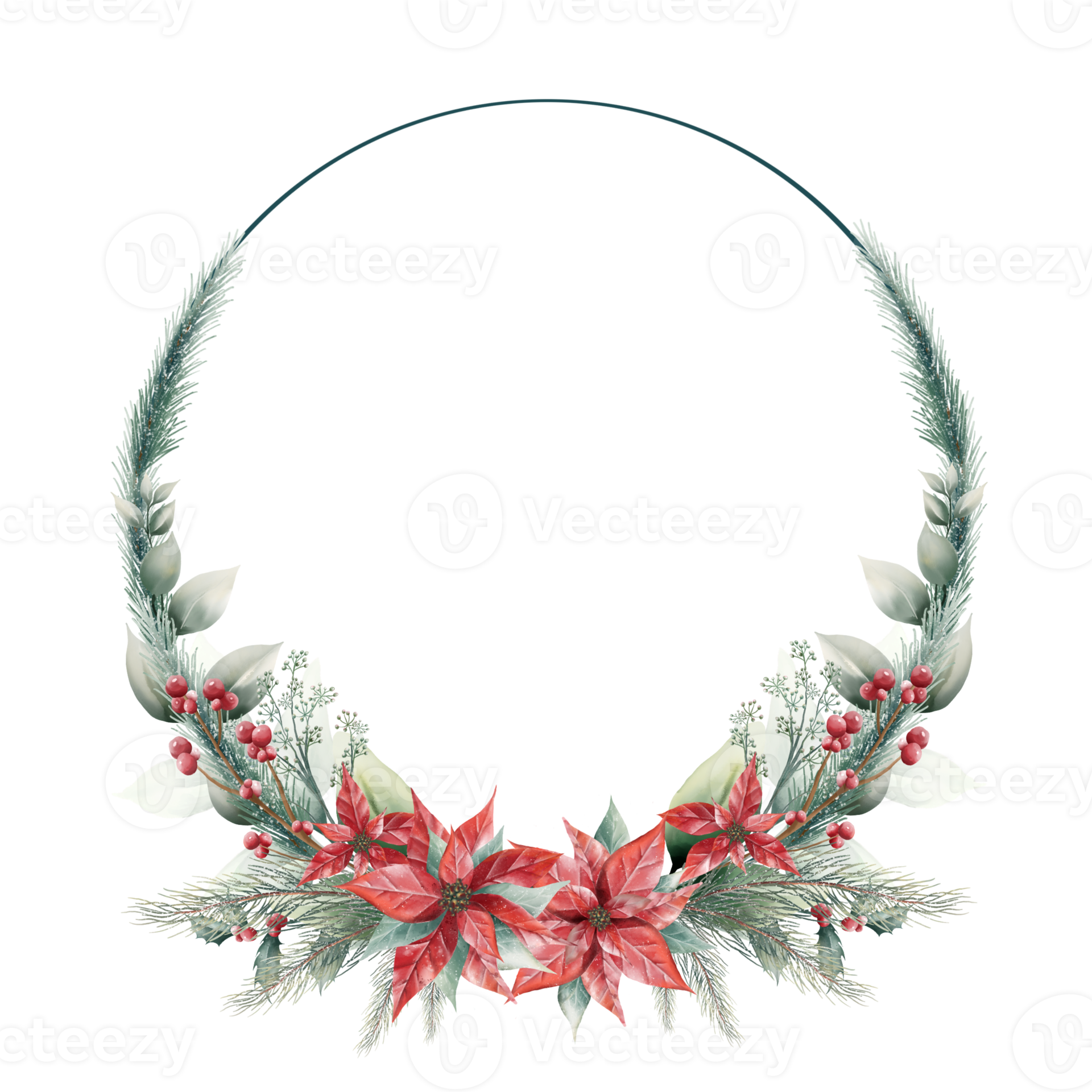 Watercolor Christmas floral frame or winter floral wreath consisting of ...