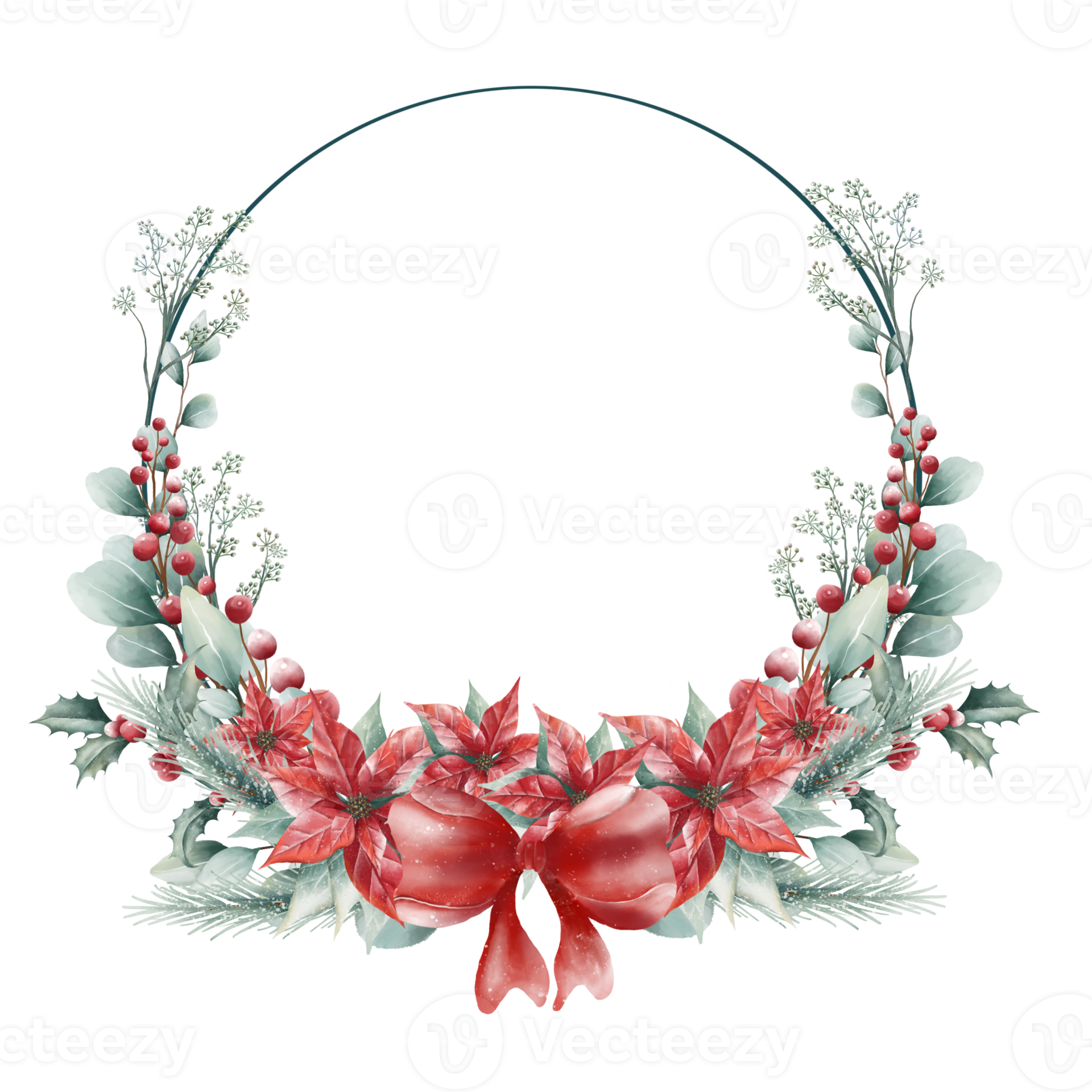 Watercolor Christmas floral frame or winter floral wreath consisting of ...