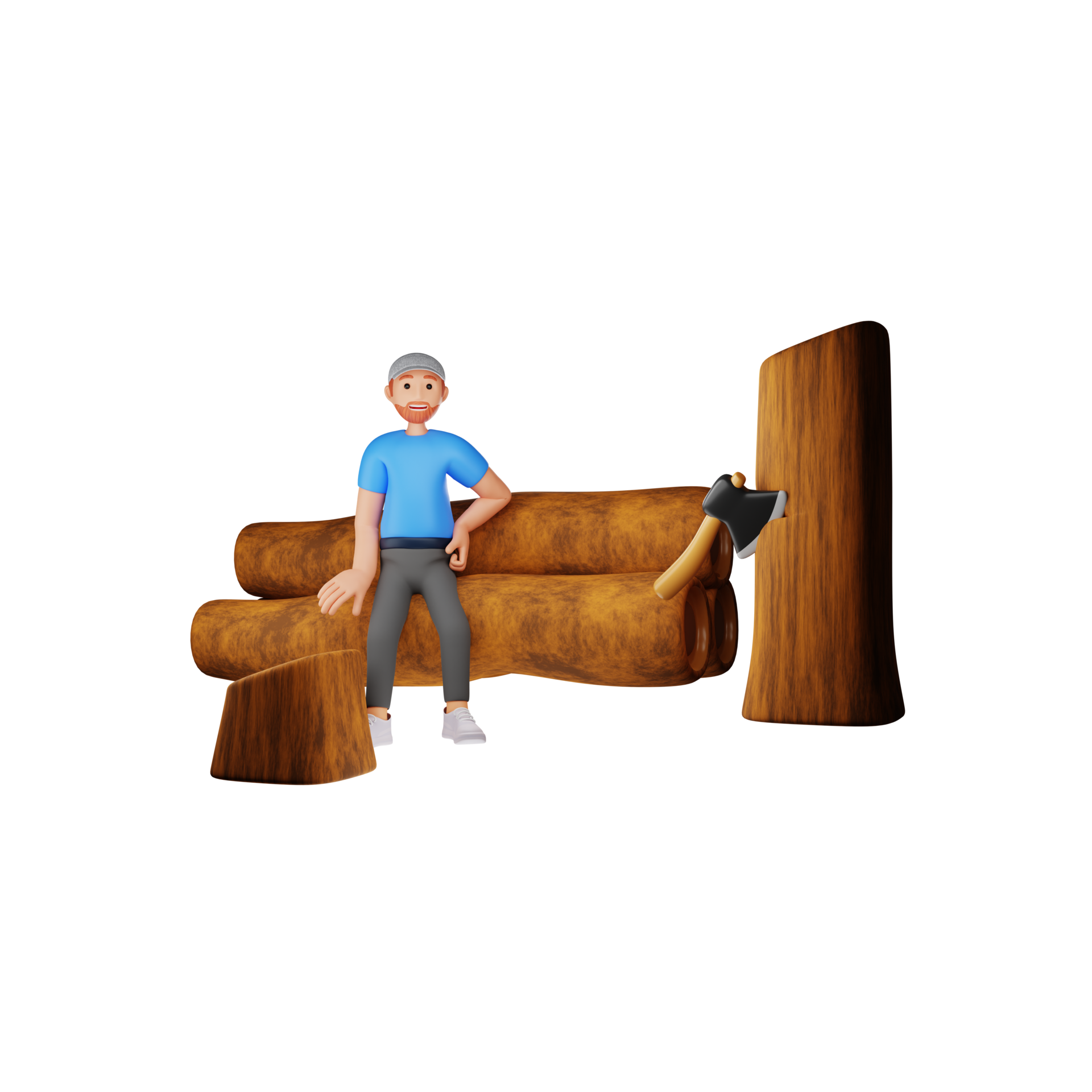 Man Cutting Tree 3d Character Illustration 16407583 Png
